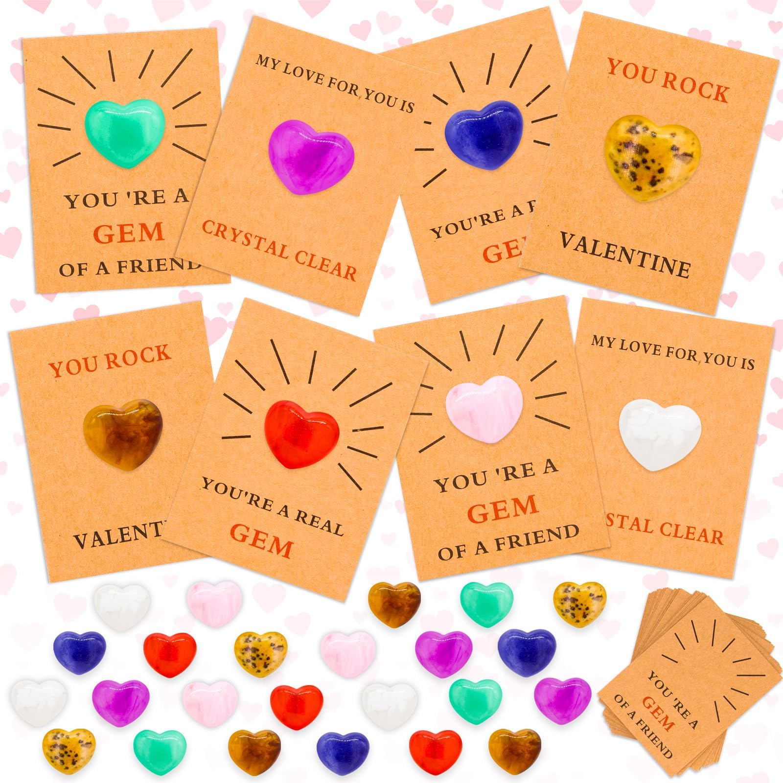 Valentines Cards for Kids, 24 Pack Gemstone Valentines Day Gift Cards ...