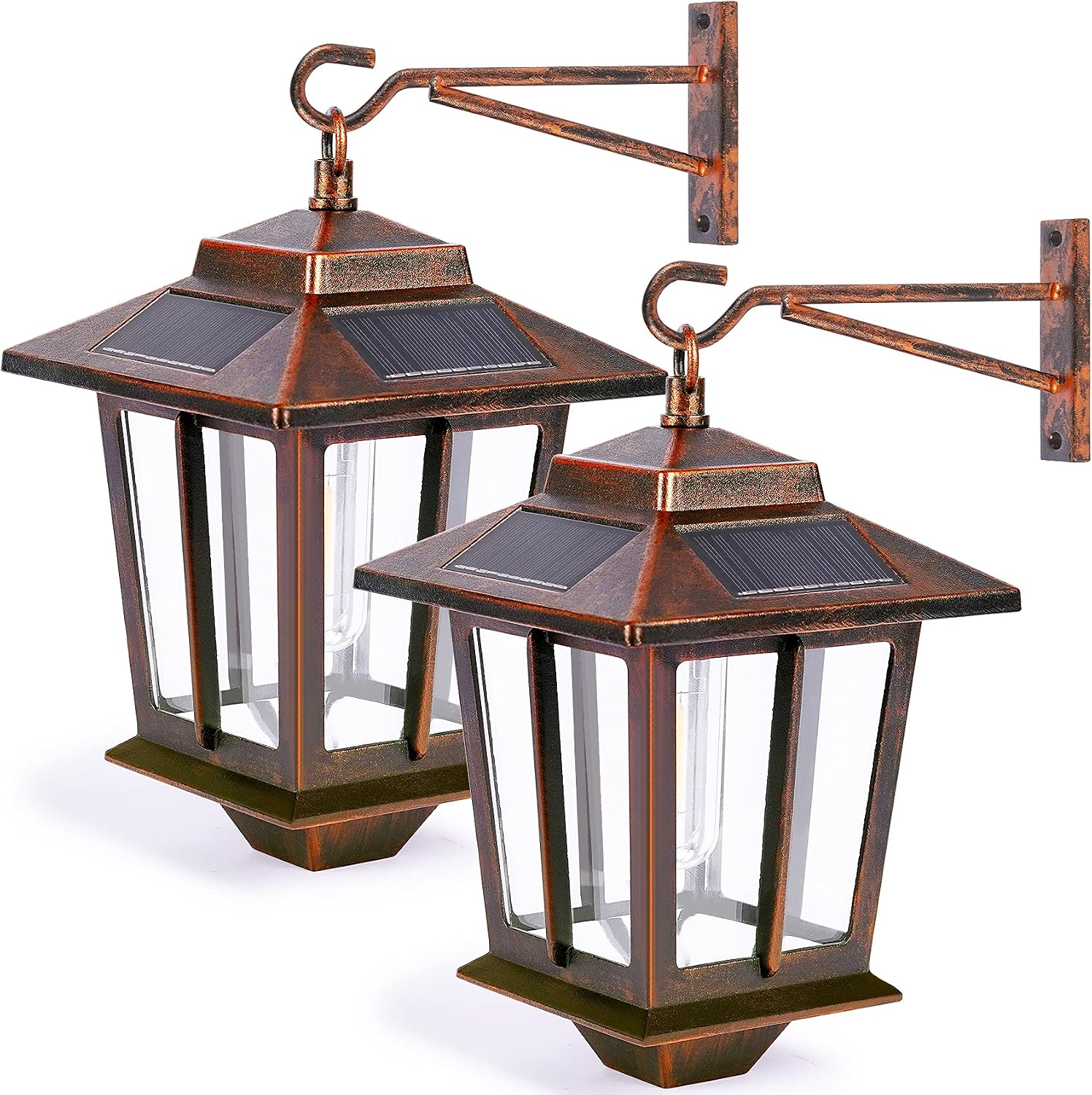 2 Pack Solar Wall Lanterns with 4 Solar Panels, Dusk to Dawn Led ...