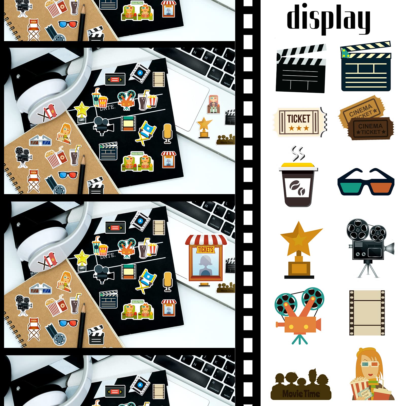 Snapklik.com : 200 Pcs Movie Night Stickers Funny Movie Themed Vinyl ...