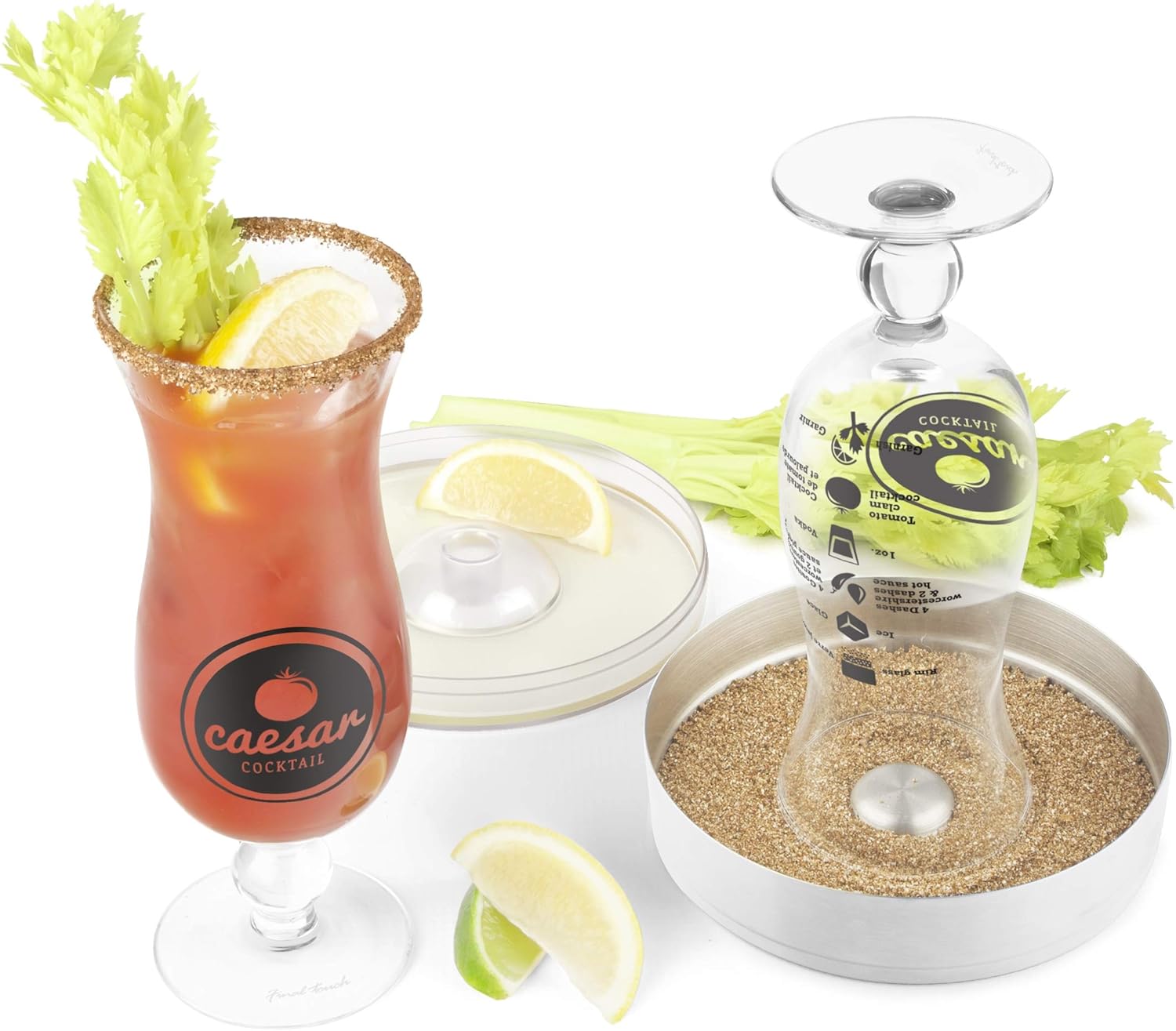 Amazon.com | Final Touch 4pc Caesar Cocktail Set, 2 Glasses+Rimmer+Lid ...
