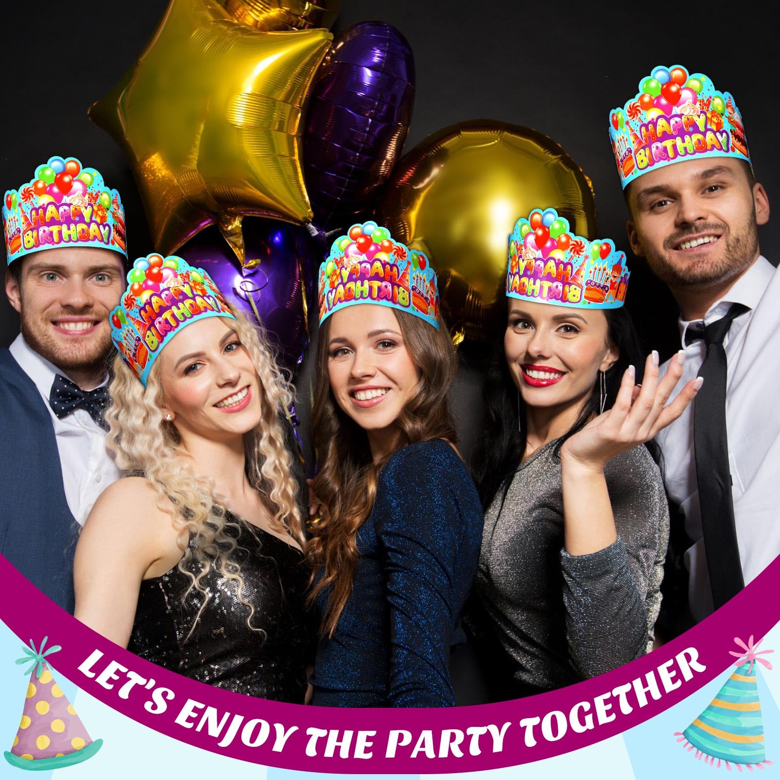 Snapklik.com : 100 Pcs Birthday Crowns Hats Colorful Paper Crowns Party ...
