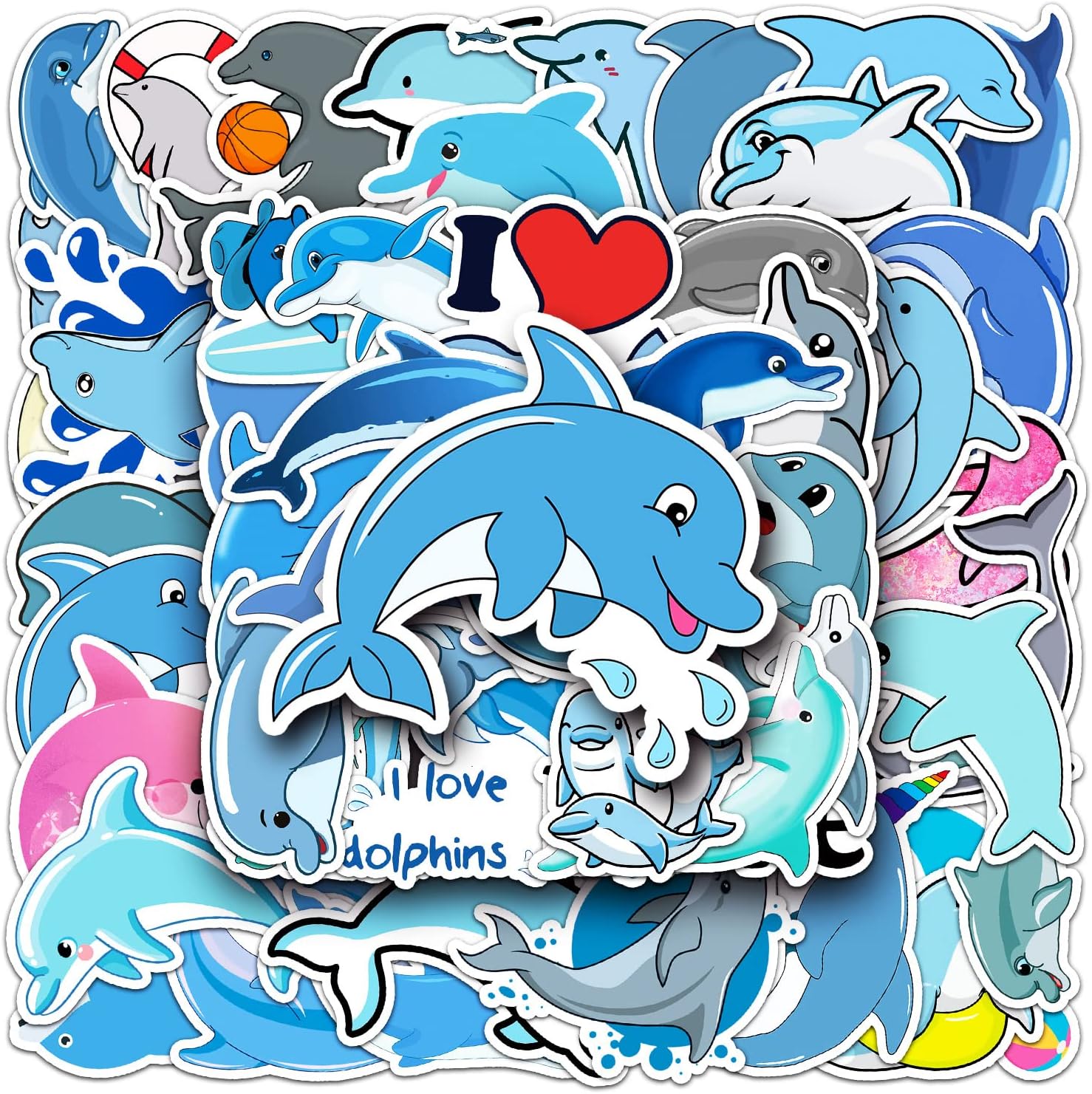 Amazon.com: Dolphin Stickers 50Pcs Vinyl Waterproof Cartoon Decal for ...