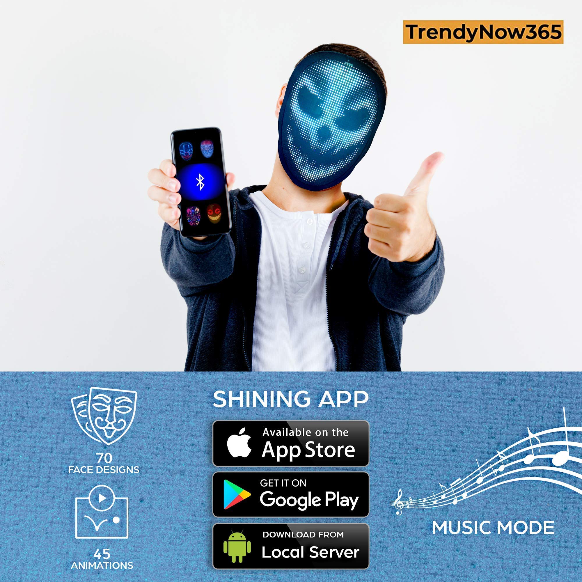 Buy LED Face Mask, Bluetooth Smartphone App, Face Changing LED Mask ...