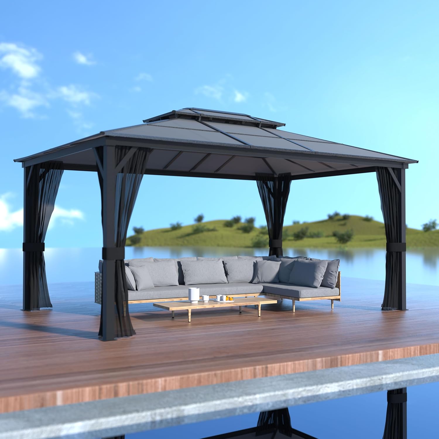 Amazon.com : Yardenaler 12x16 FT Hardtop Gazebo Canopy with Double ...