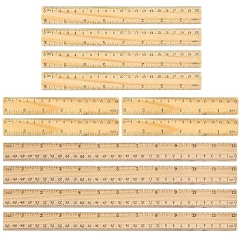 Wooden Ruler, 12pcs Wooden Flat Scale Drafting Rulers 15cm 20cm 30cm ...