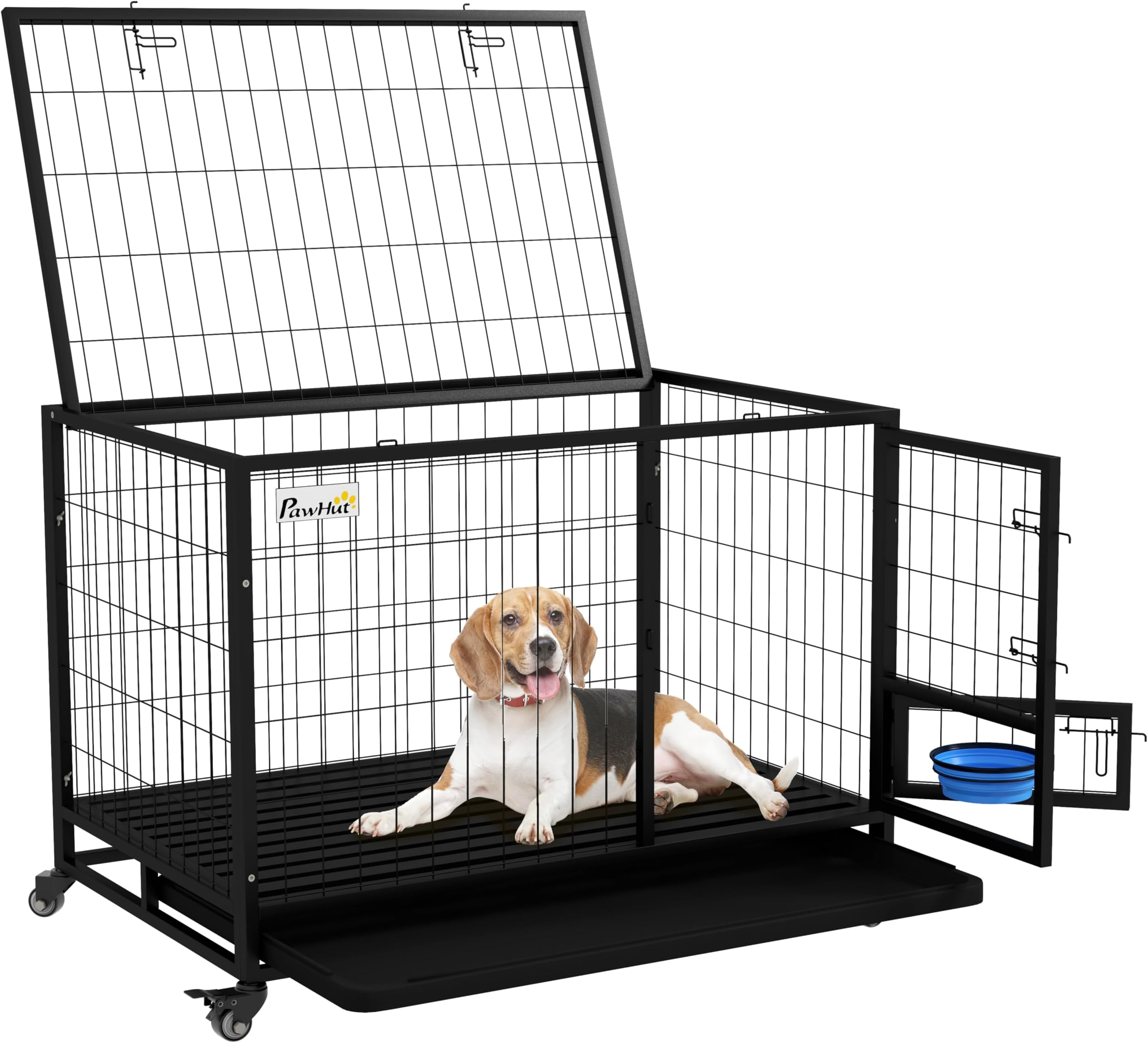 Amazon.com: PawHut 43" Heavy Duty Dog Crate with Bowl Holder, Strong ...