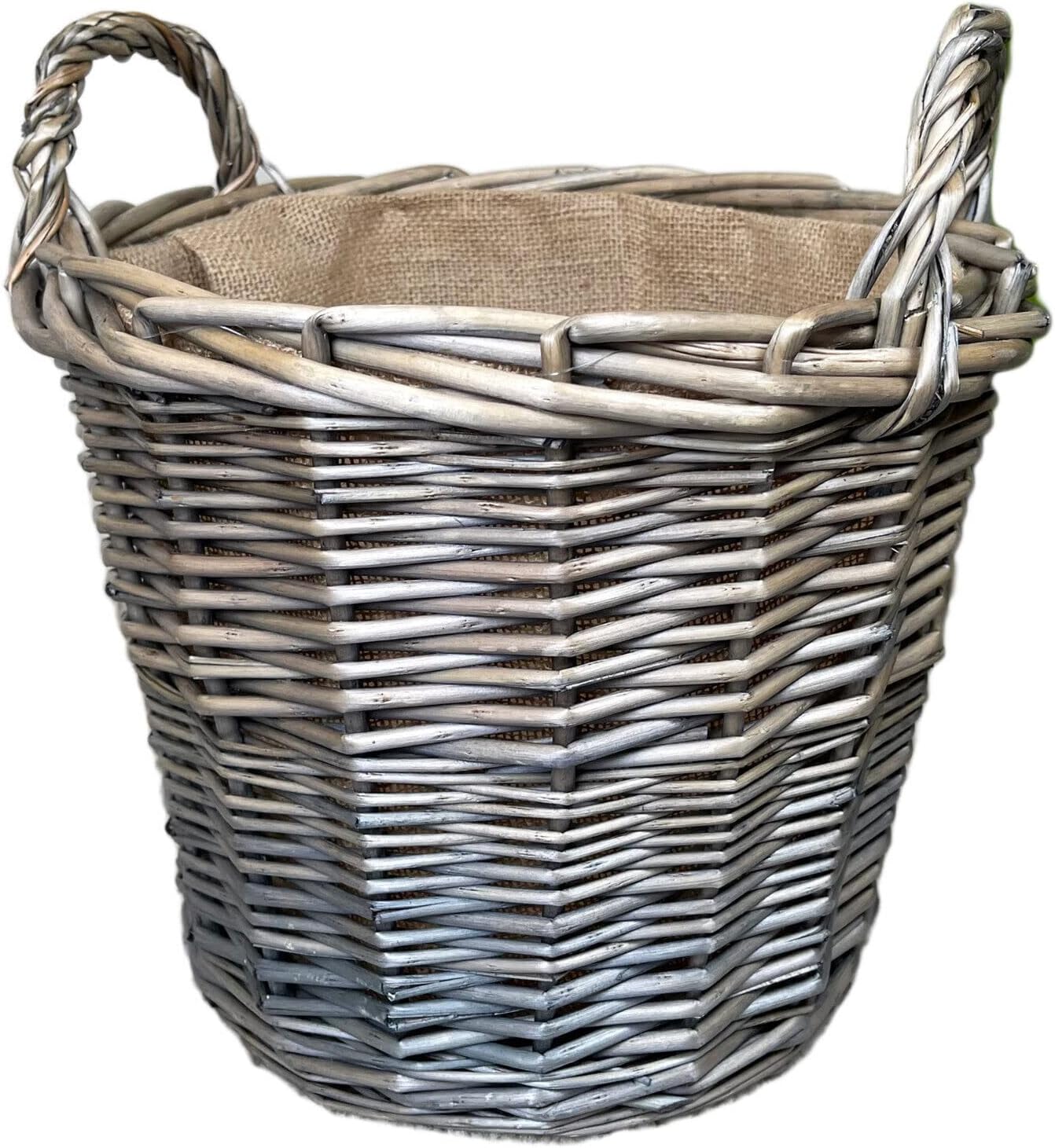 Wicker Lined Log Basket Classic Round Fireplace Storage Grey Woven Wood ...