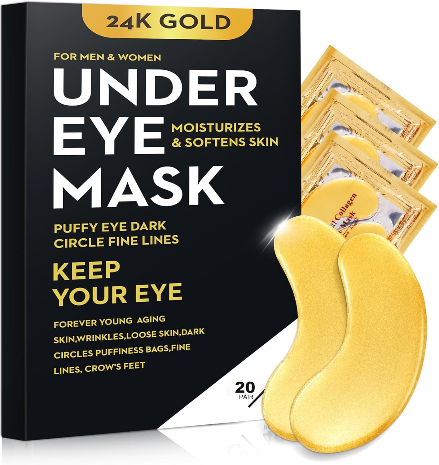 50 Pairs 24K Gold Eye Mask Collagen Under Eye Patch Mask Patches for ...