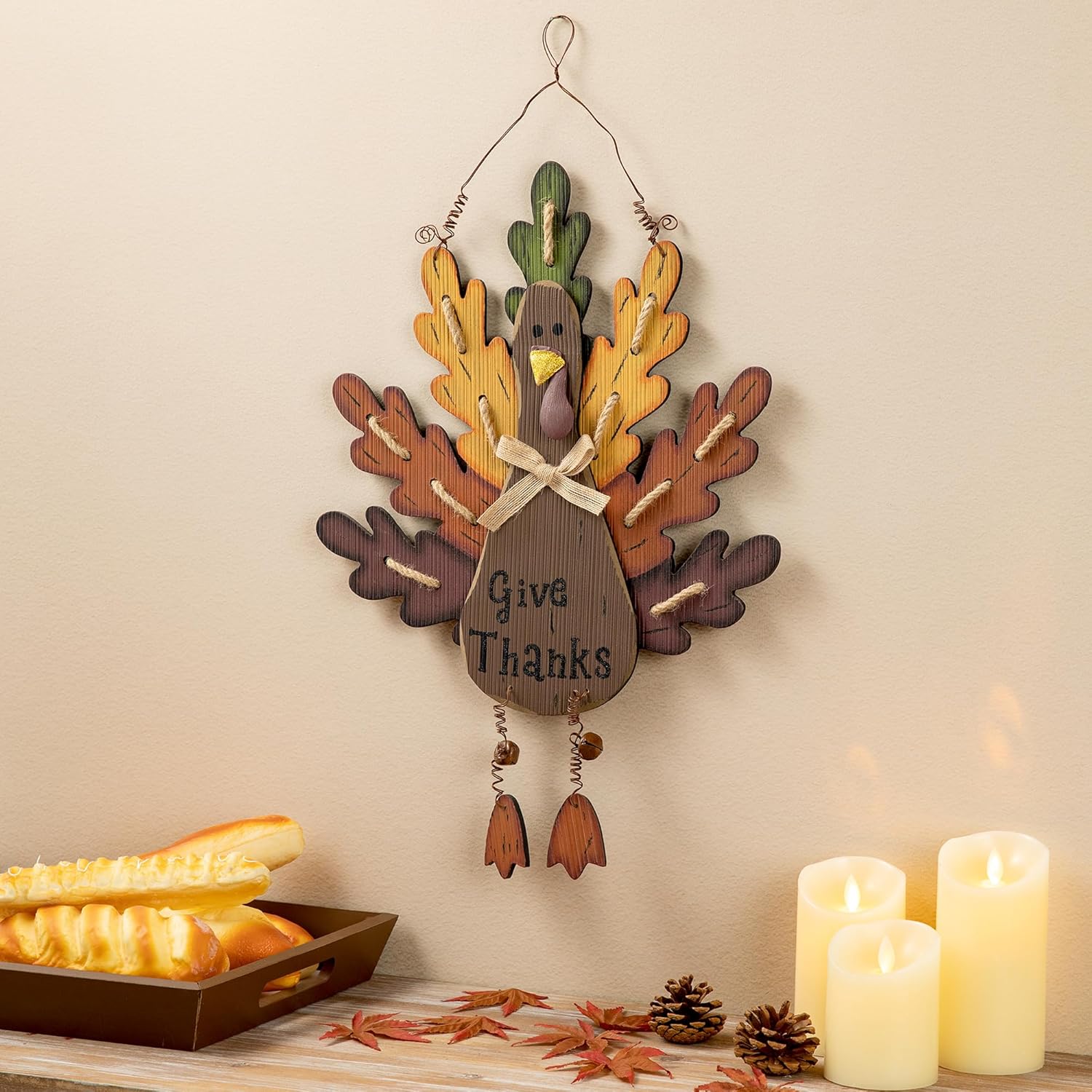 Amazon.com: Glitzhome 20.67" H Wooden Turkey Wall Sign, Thanksgiving ...