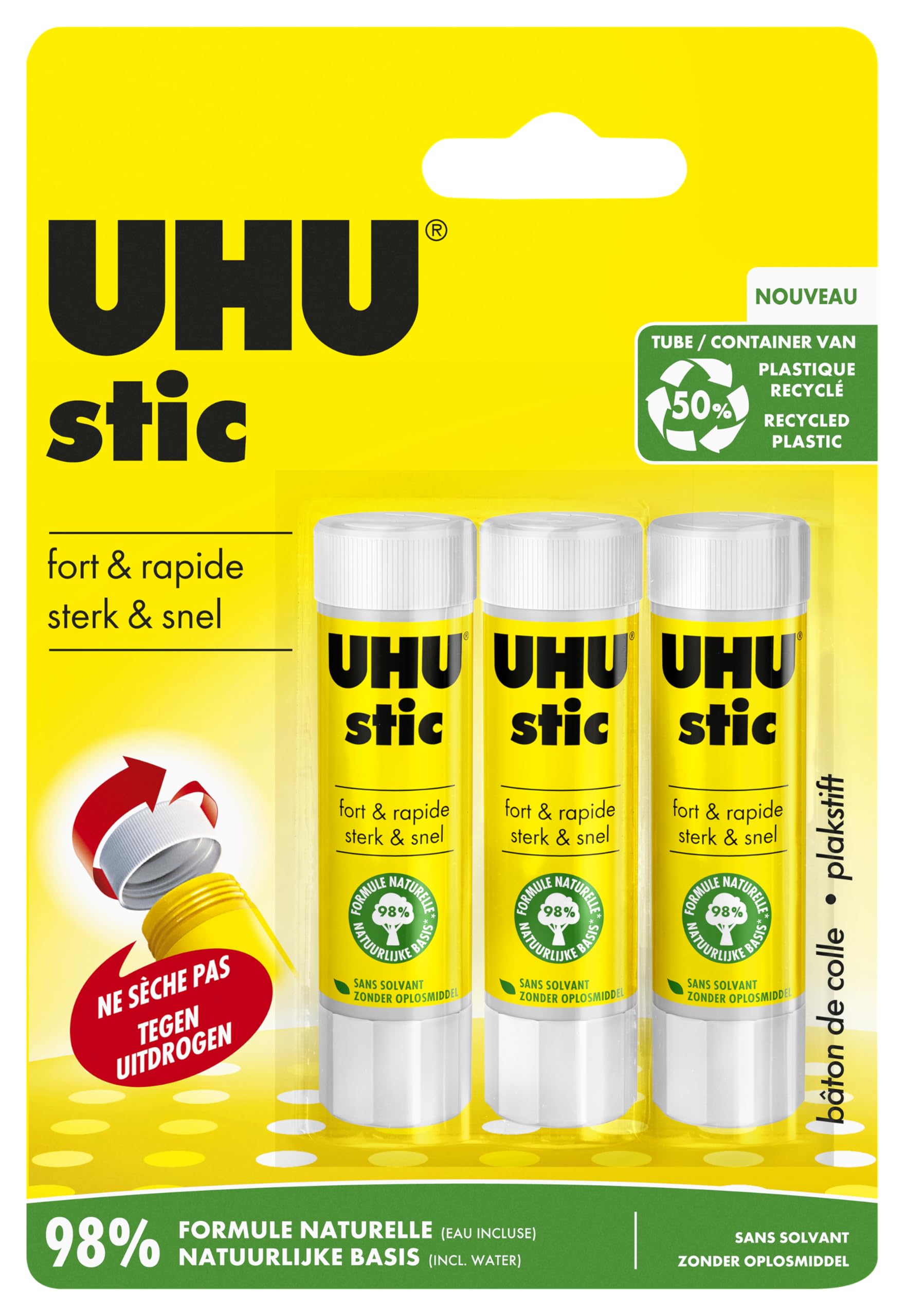 UHU Stic - Bâtons de colle sans solvants, blanche, lot 3 stics 8,2g ...