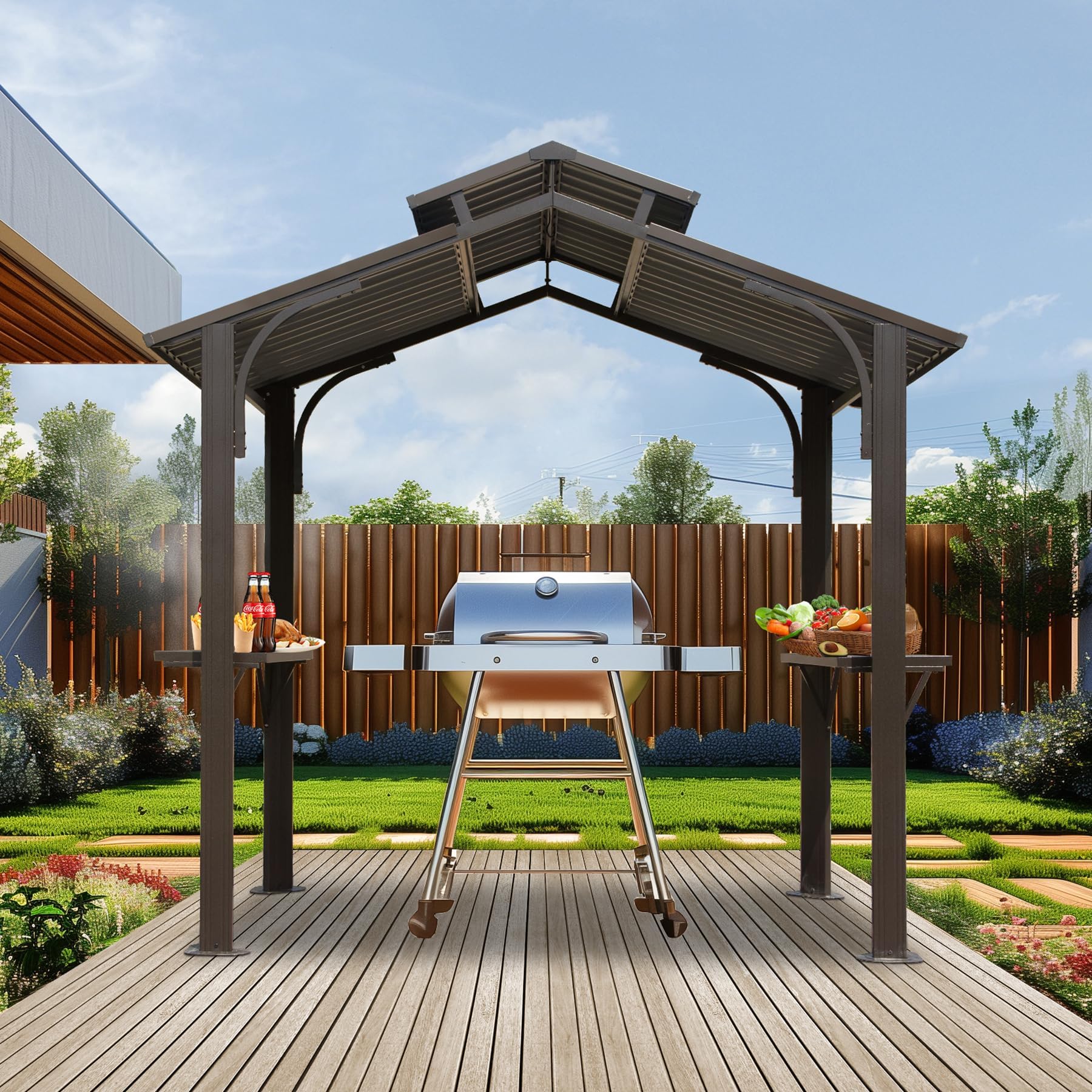 Amazon.com : MUPATER 8' x 5' Wooden Grill Gazebo with Sloping Metal roof, 2 Full Size Grills ...