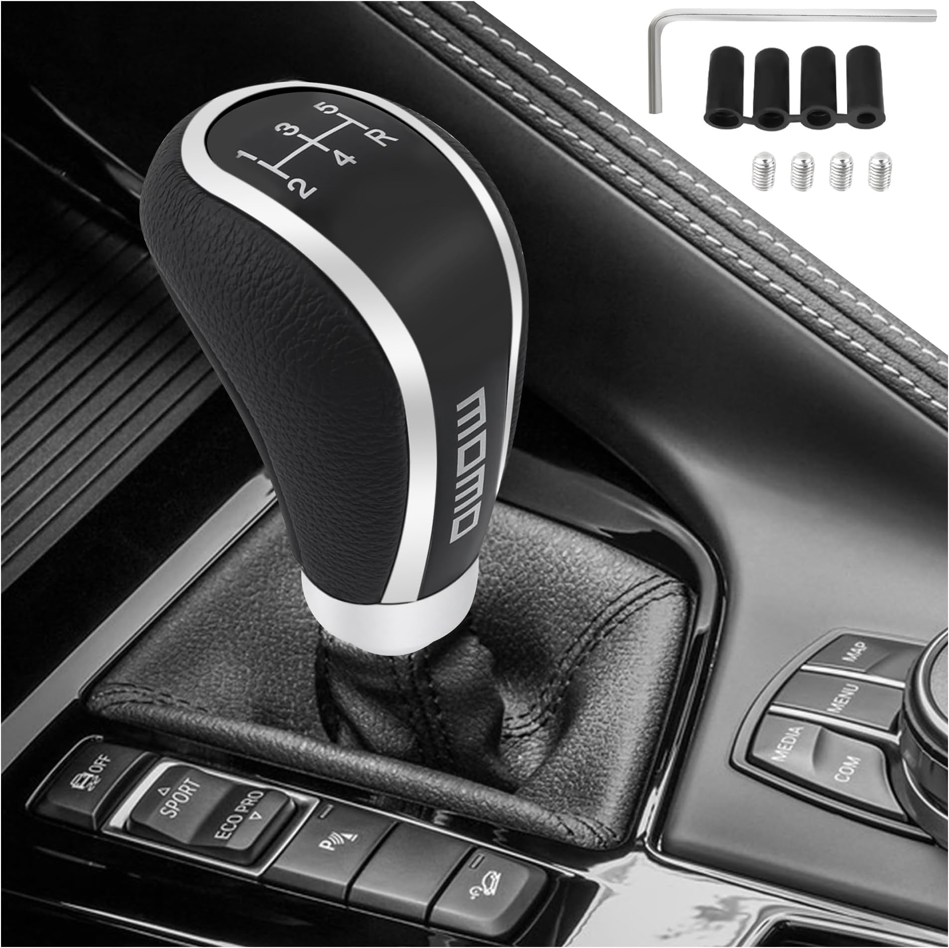 Amazon.com: 5 Speed Shift Knob with 4PCS Adapter,Leather Manual Gear ...