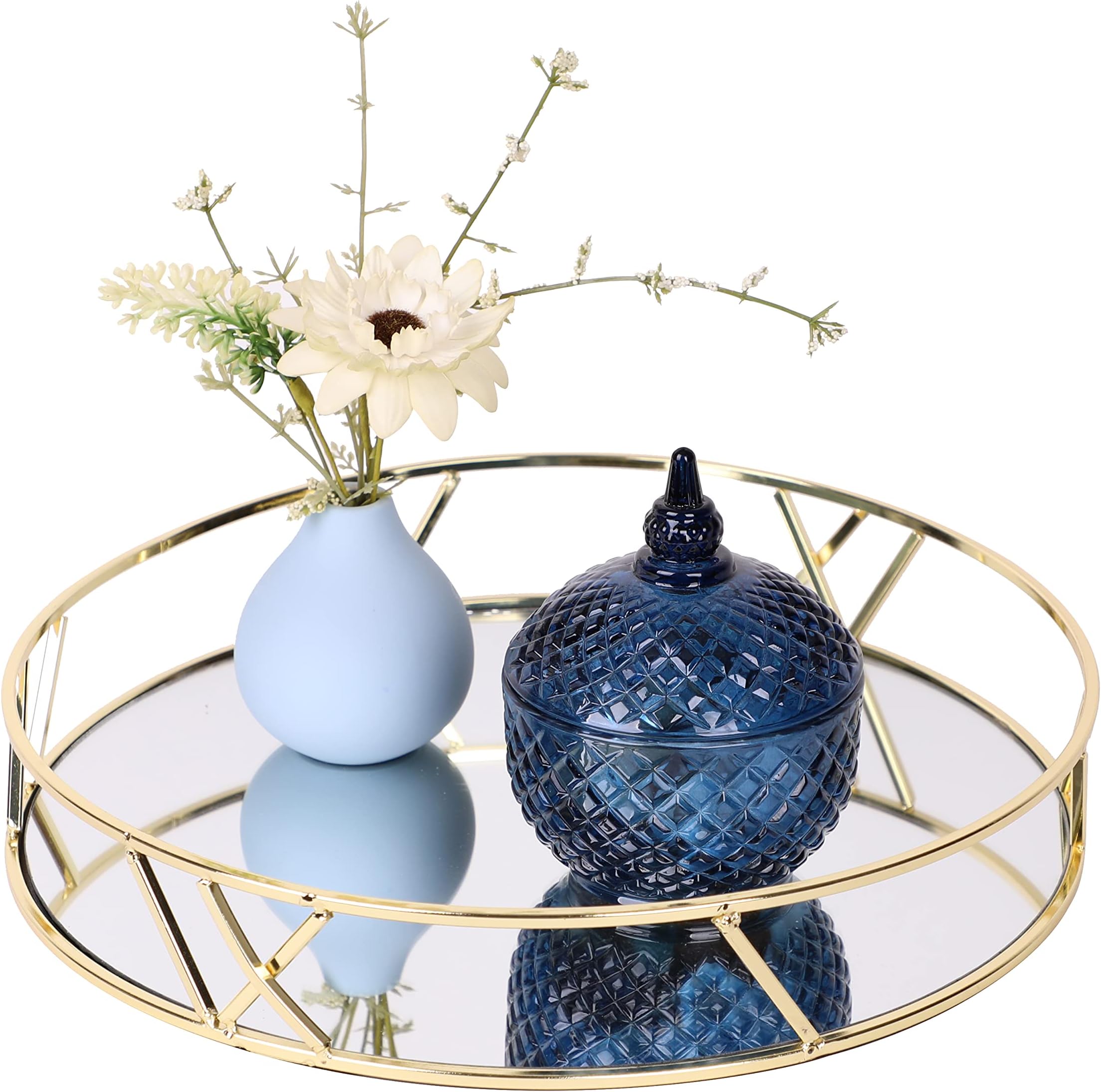 Amazon.com: Mirror Decorative Tray, Gold Metal Serving Tray, Round ...
