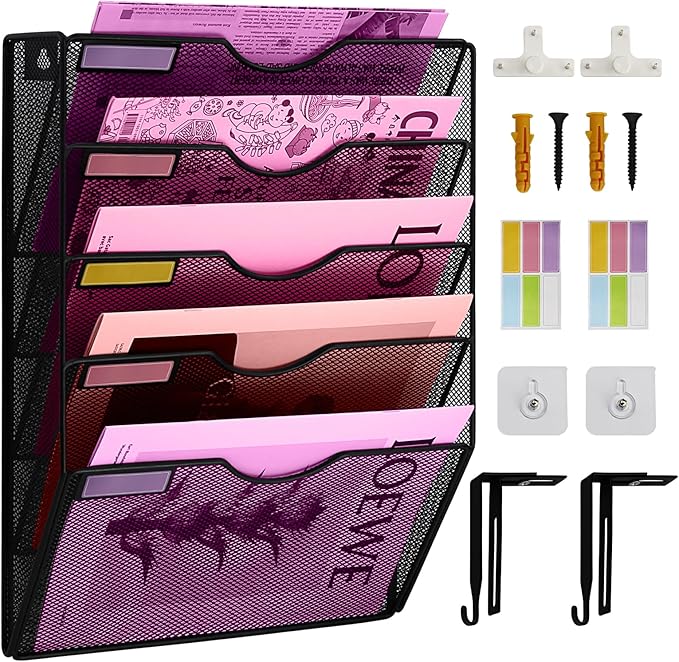 Amazon.com : 5 Pockets Mesh Wall File Holder Organizer Office Hanging ...