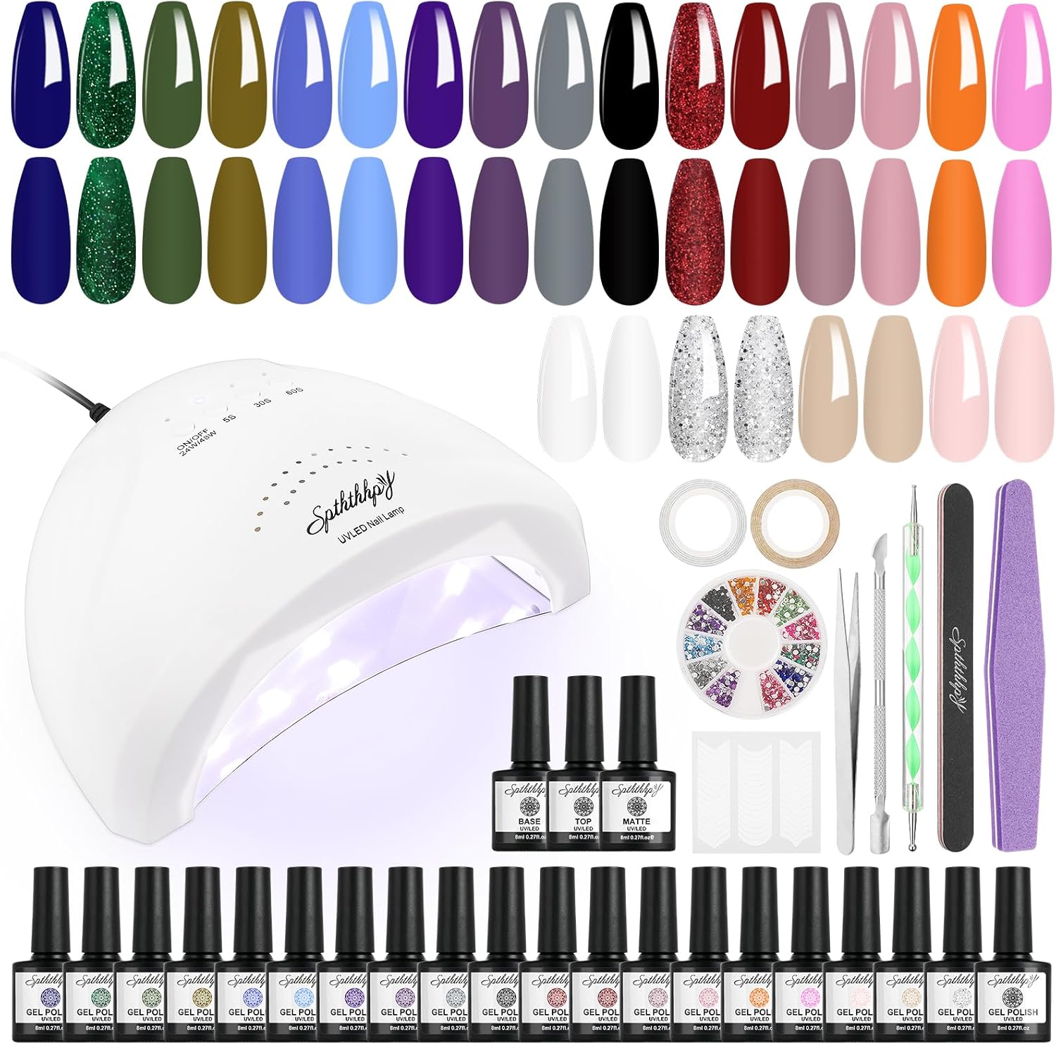 SPTHTHHPY Gel Nail Polish Starter Kit - 20 Colours Soak Off Gel Polish ...