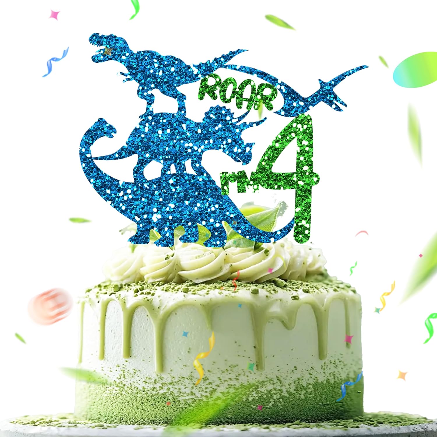 Amazon.com: Roar Dinosaur I’M 4 ，4th Birthday Cake Topper Boy,Dinosaur ...
