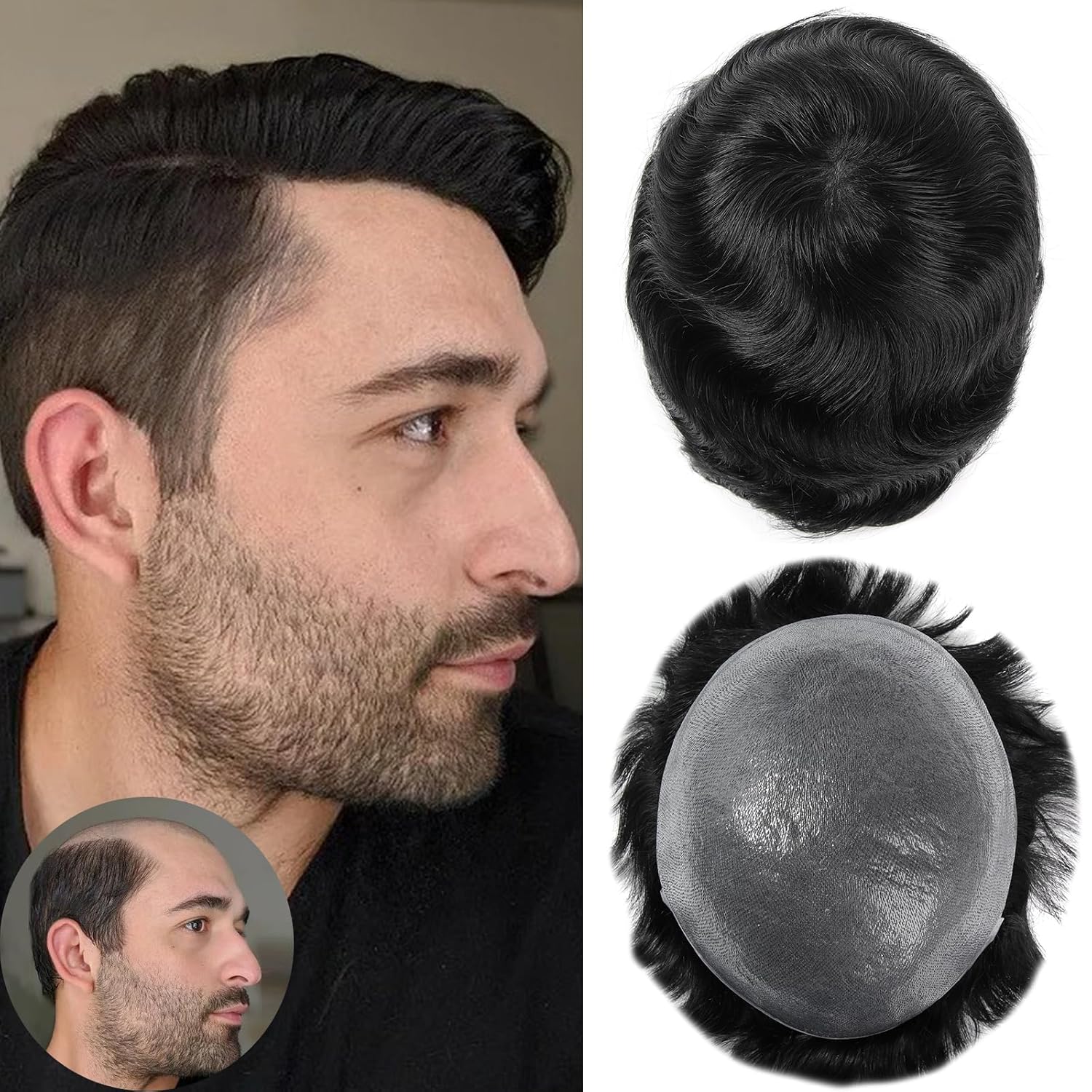 Amazon.com : BEEOS 0.03mm Thin Skin Toupee Hair for Men, V-looped No ...