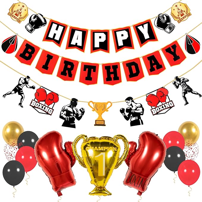 Amazon.com: Pirese Boxing Party Decorations, Happy Birthday Banner Kit ...