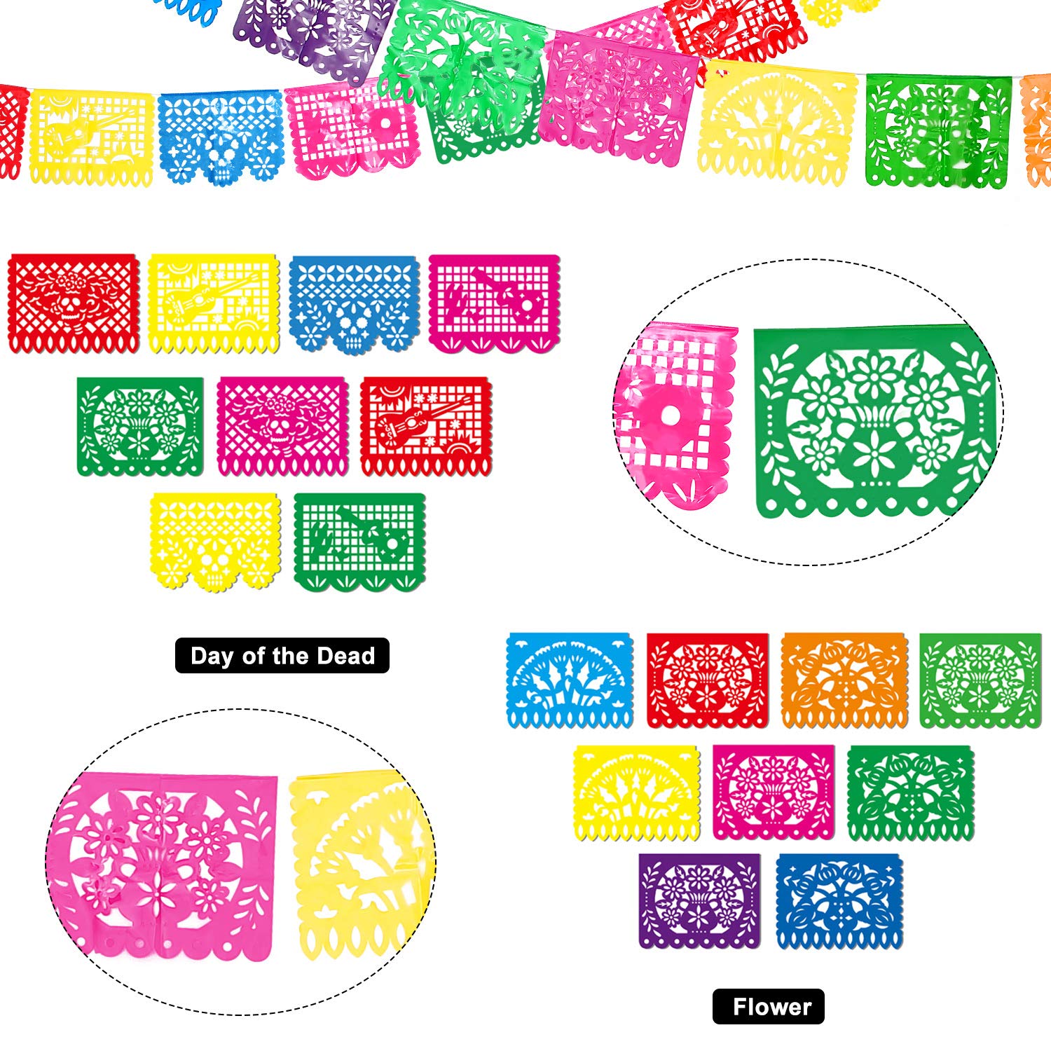 4 Packs Mexican Party Banner Large Plastic Papel Picado Banner Fiesta ...