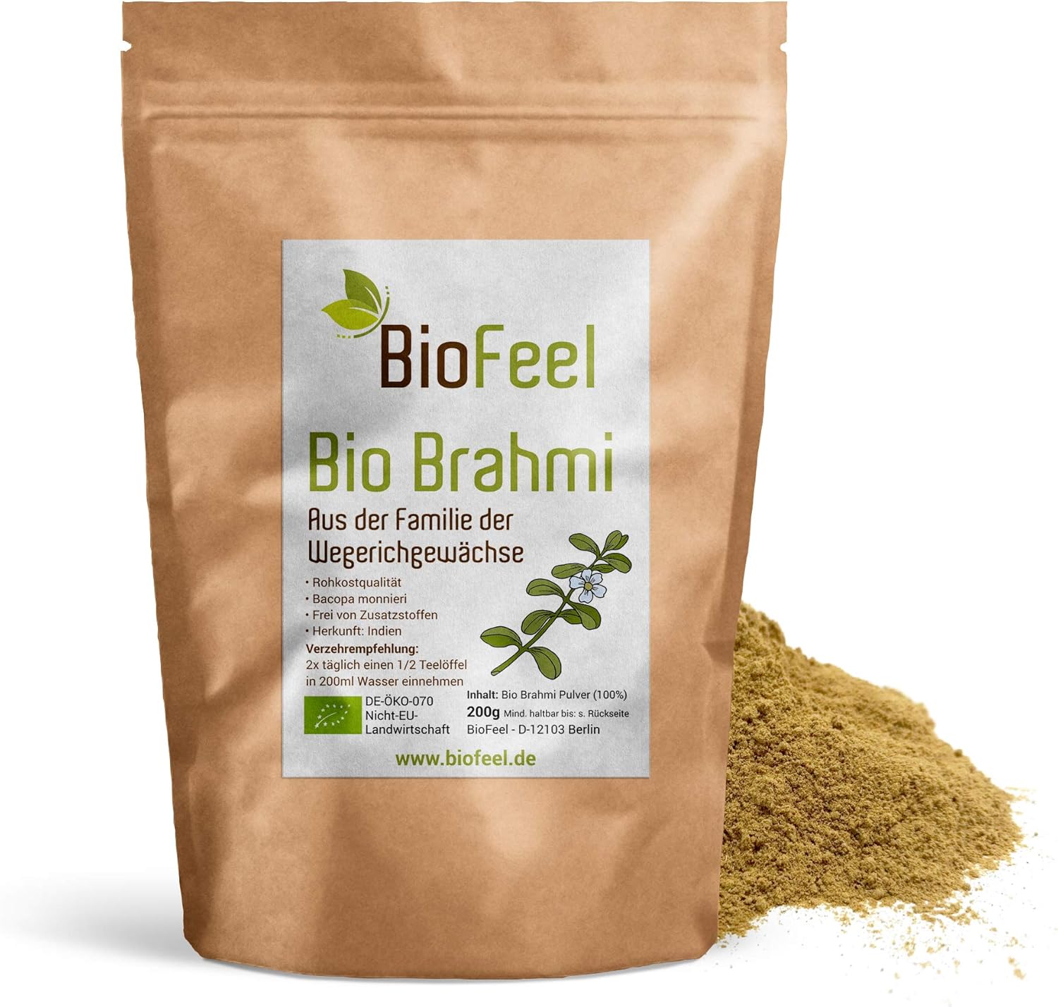 BioFeel - Polvo orgánico Brahmi, 200 g. : Amazon.es: Salud y cuidado ...
