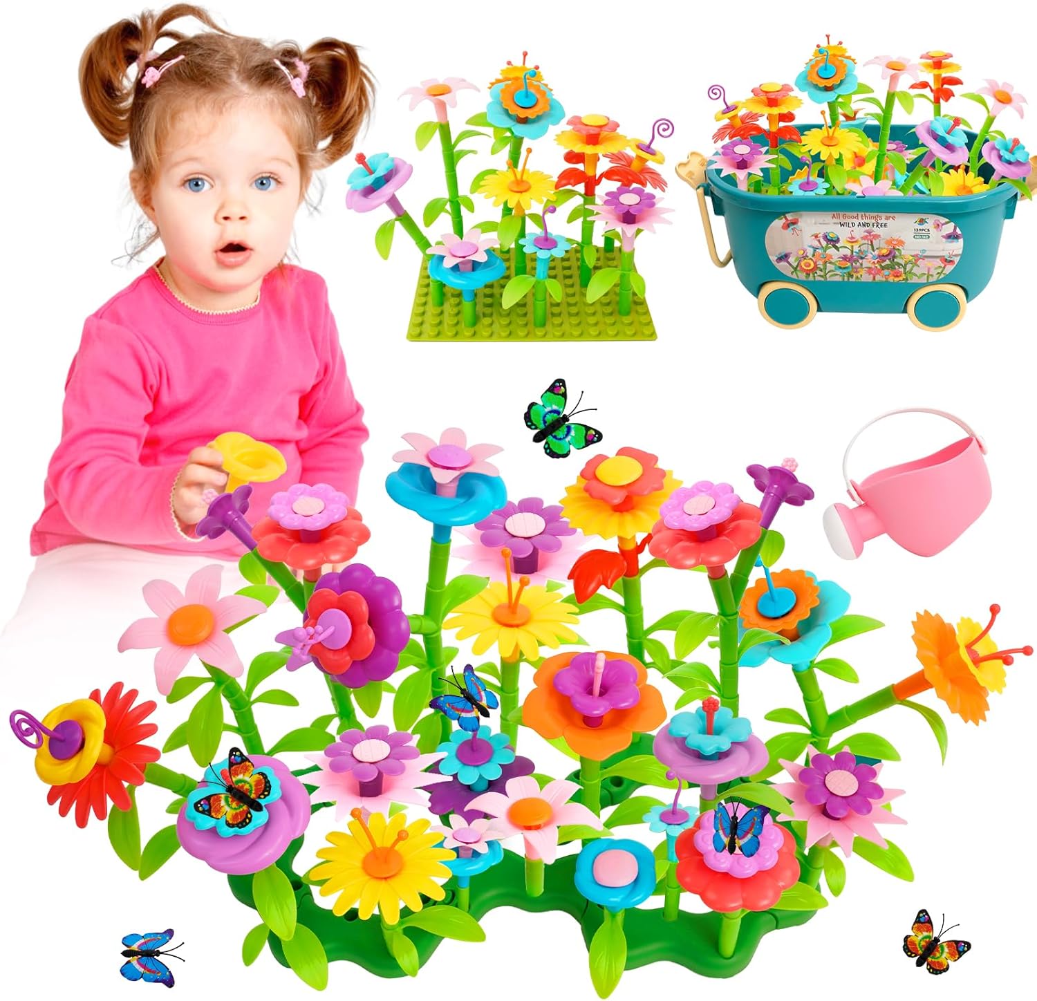 Flower Garden Building Toy 144 PCS Building Blocks Set with Storage Box ...