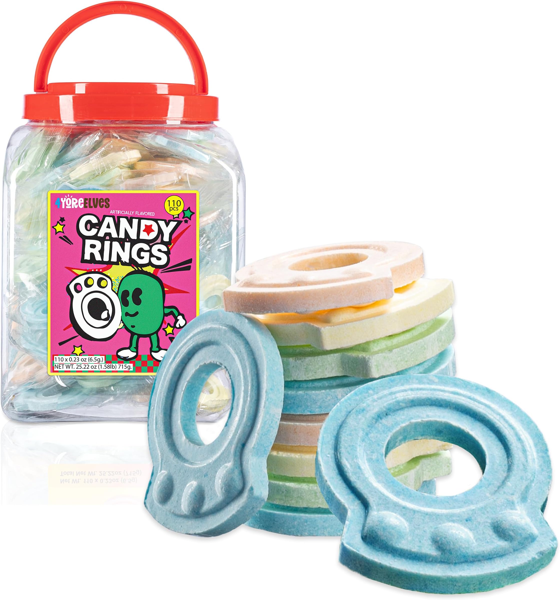 Amazon.com : 110 Individually Wrapped Candy Rings, Bulk Candy Ring Tub ...