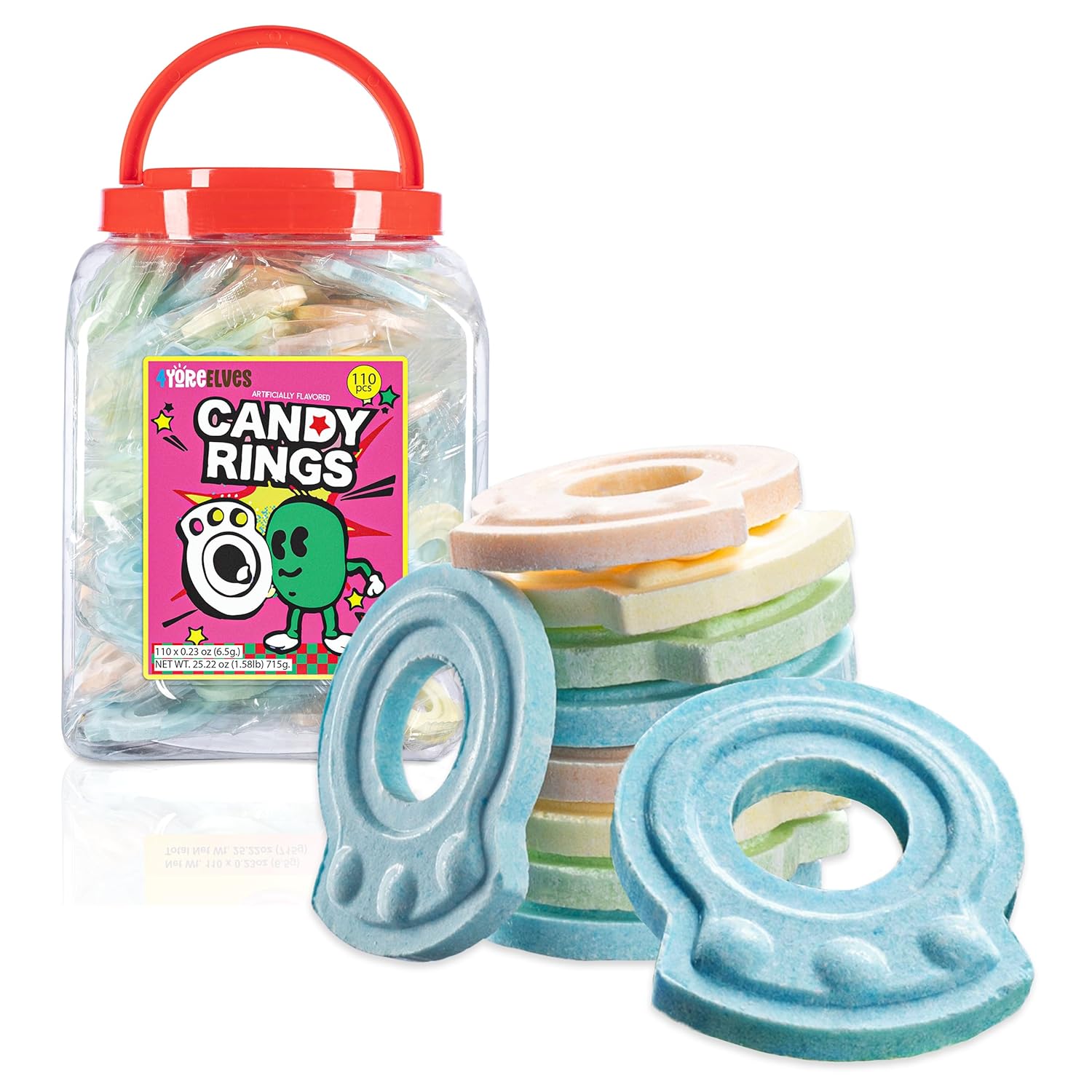 Amazon.com : 110 Individually Wrapped Candy Rings, Bulk Candy Ring Tub ...