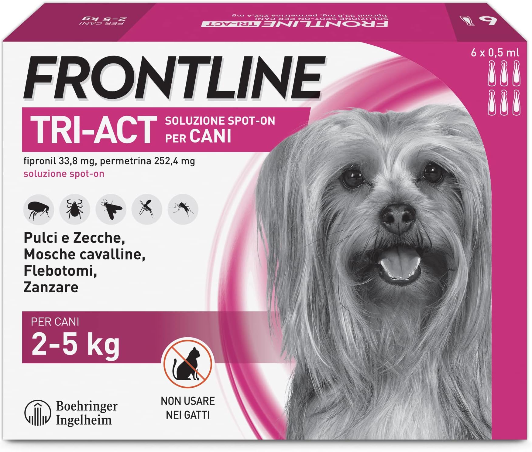 Frontline Triact, 6 Pipette, Cane XS (2-5Kg), Antiparassitario Per Cani ...