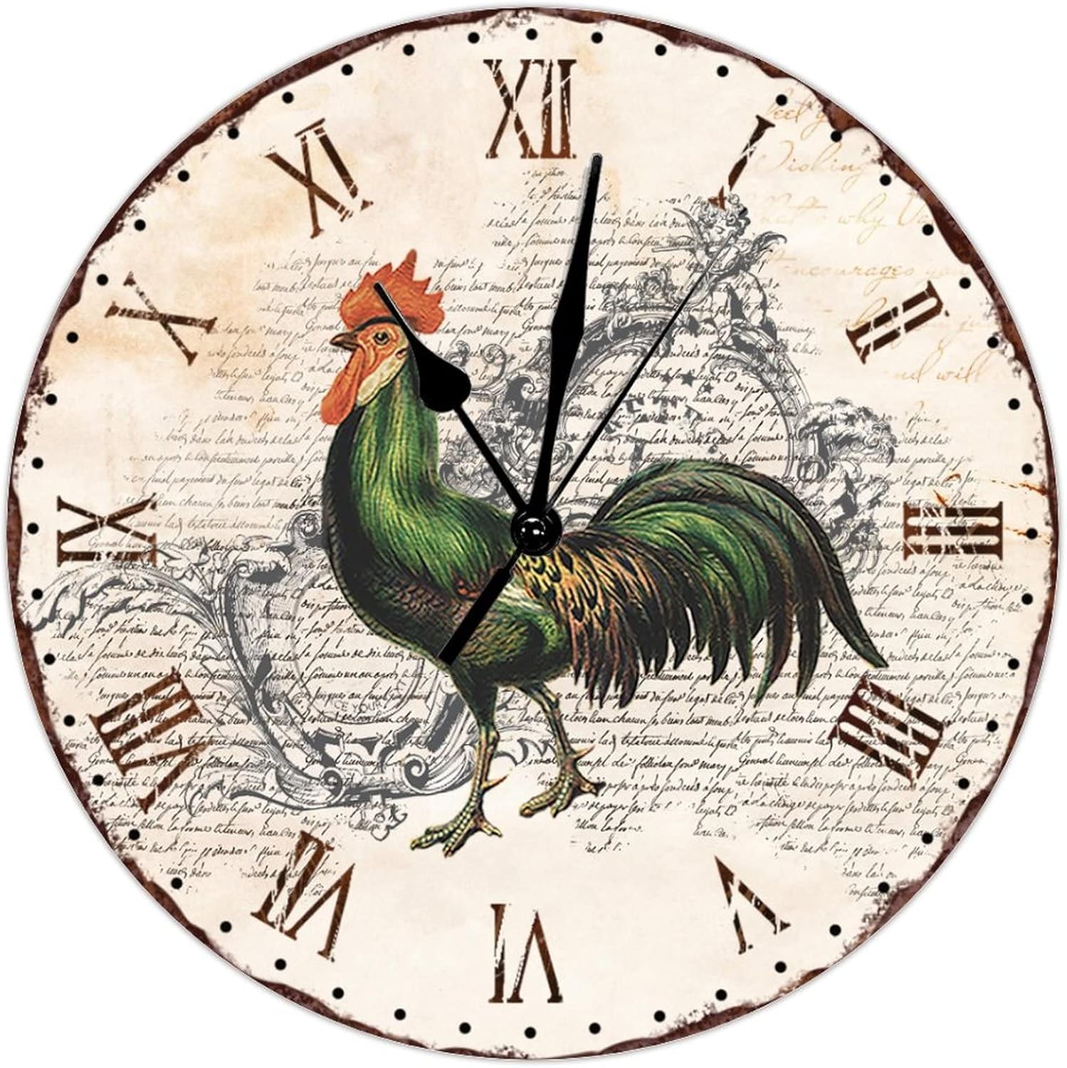 Amazon.com: Swavecat French Rustic Farmhouse Rooster Wooden Clock ...