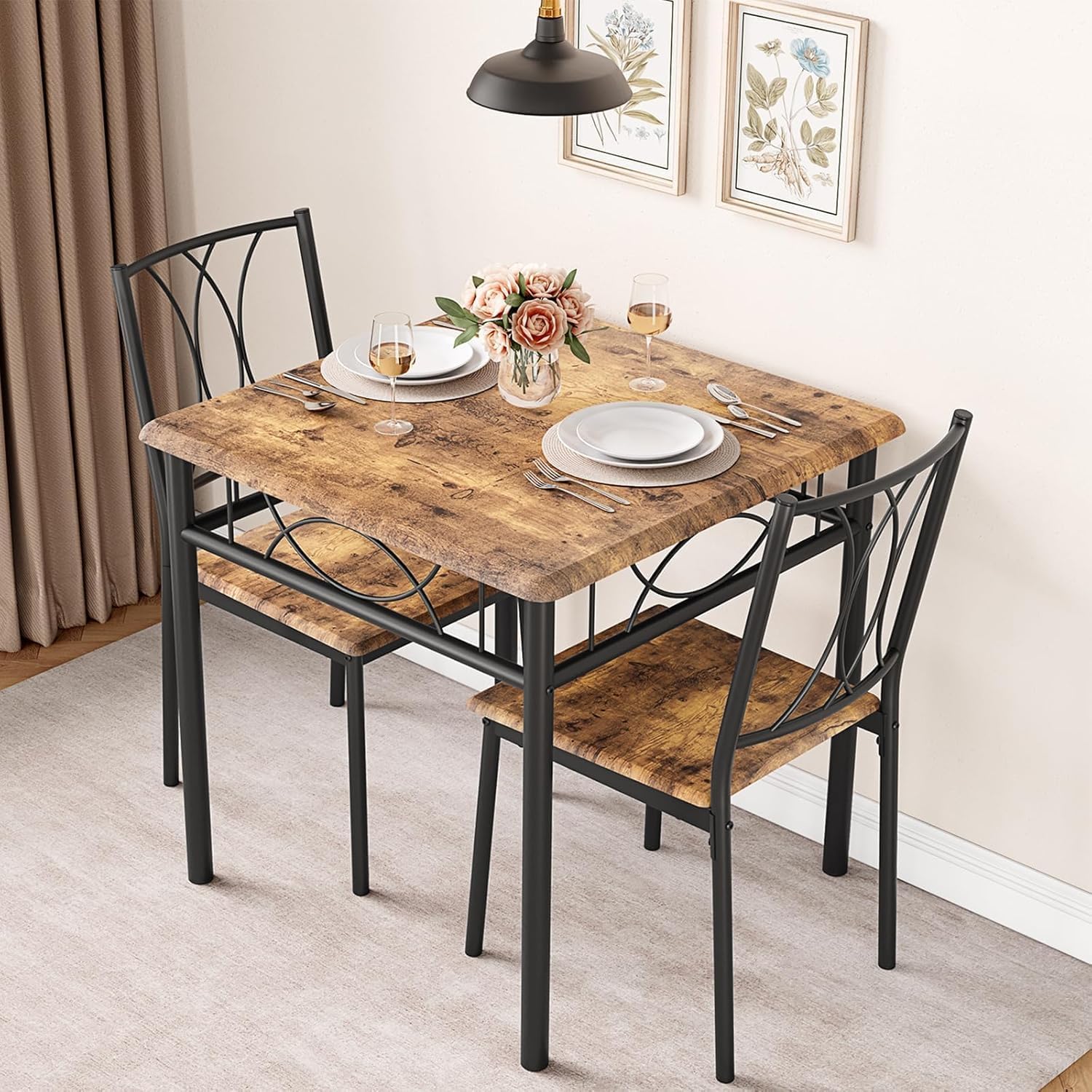 Amazon.com - 3-Piece Double c Dining Set for 2, Square Kitchen Table ...