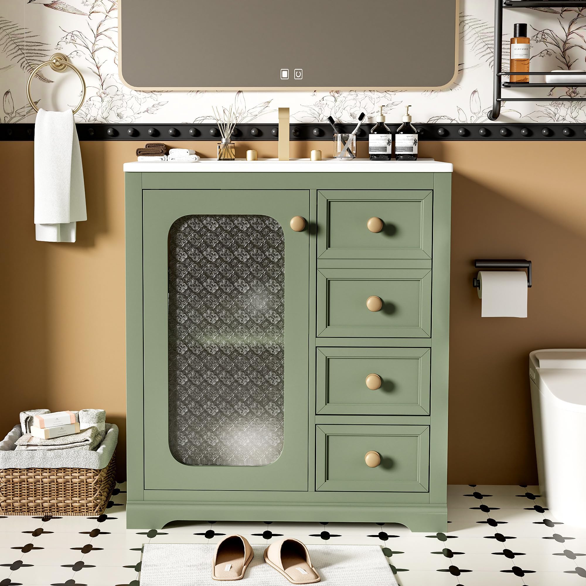 Amazon.com: Merax 30" French Country Bathroom Vanity with Sink, Vintage ...