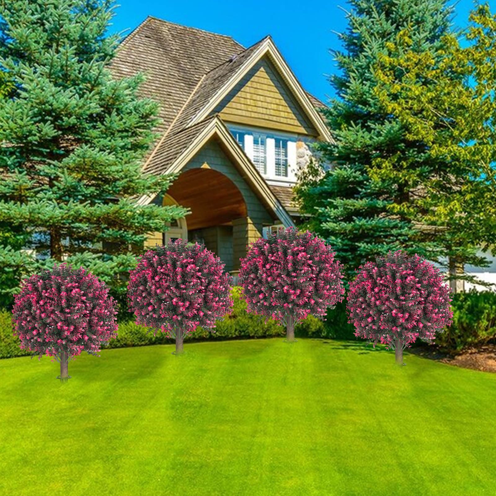ENVEN Artificial Boxwood Topiary Ball Trees With Flowers For Outdoor ...