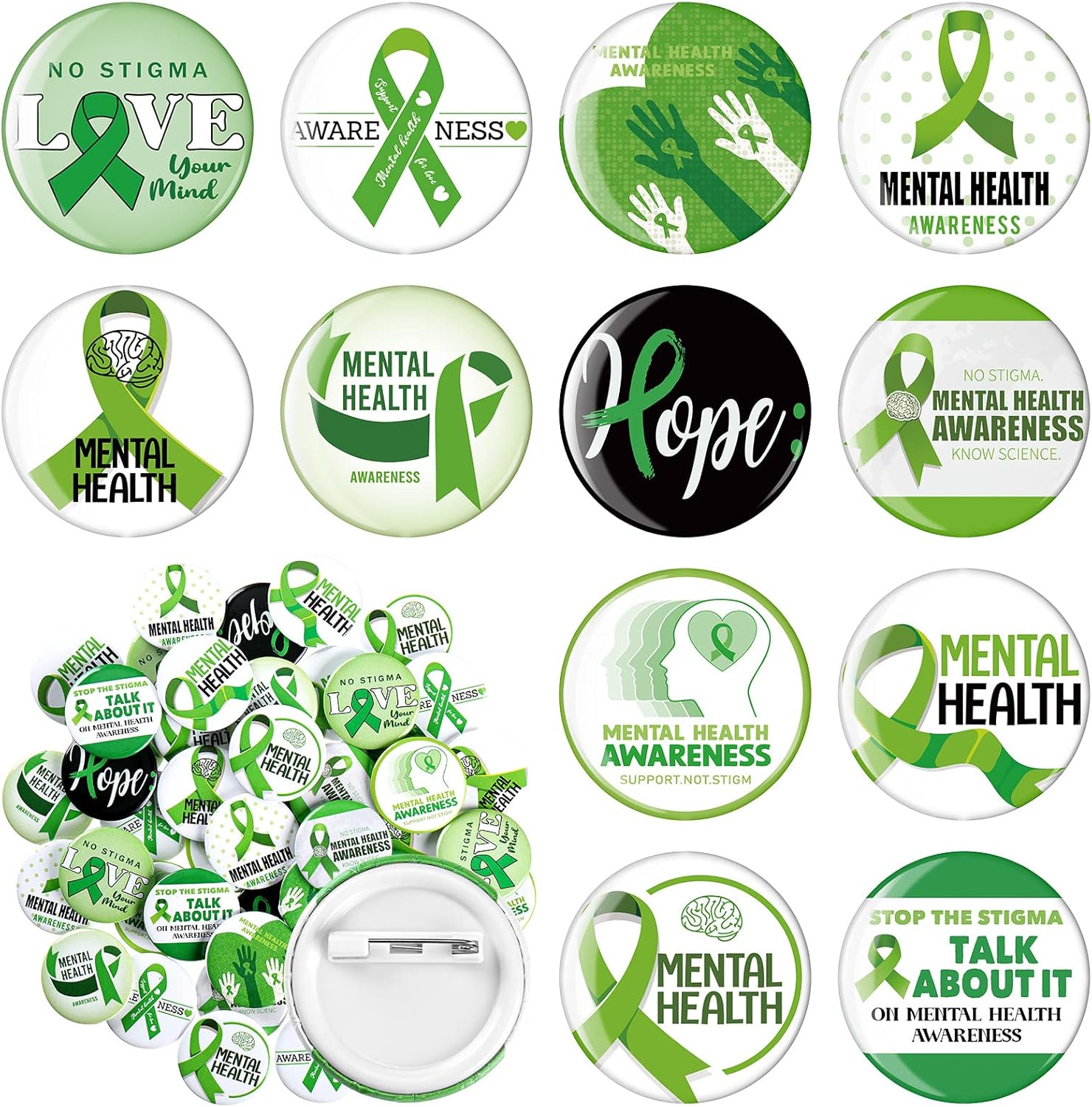 Amazon.com: 48 Pcs Mental Health Awareness Mini Buttons 1.26 Inches ...