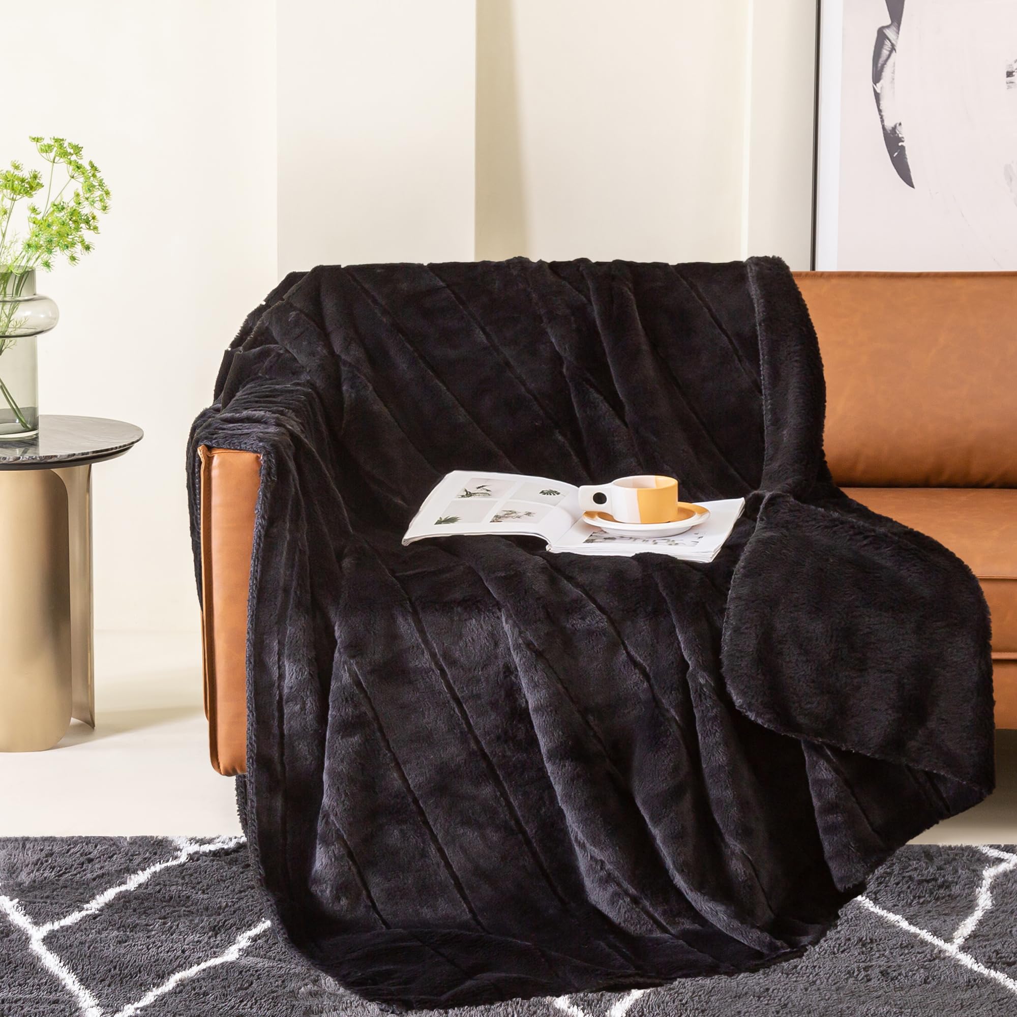 Amazon.com: COOVA Faux Rabbit Fur Throw Blanket 50x70 Inch – Cut Stripe ...