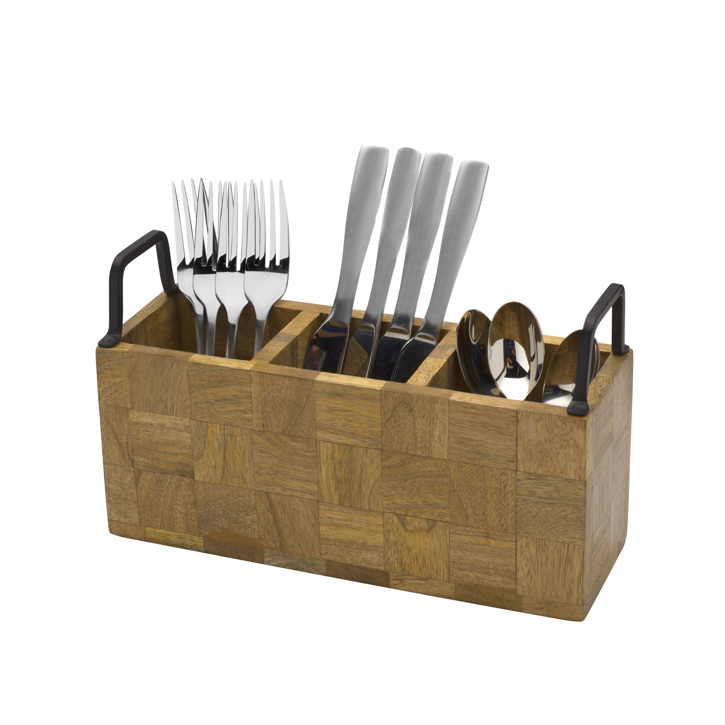 Snapklik.com : Gourmet Basics By Mikasa Avery Checkered Wood Flatware Caddy