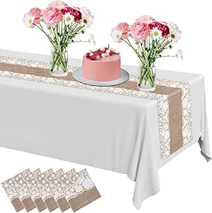 Newwiee Disposable Table Runner 14 x 108 Inch Natural Burlap Table ...