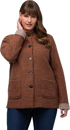 Amazon.com: Ulla Popken Womenswear Plus Size Curvy Oversize Boiled Wool Look Button Front Jacket ...