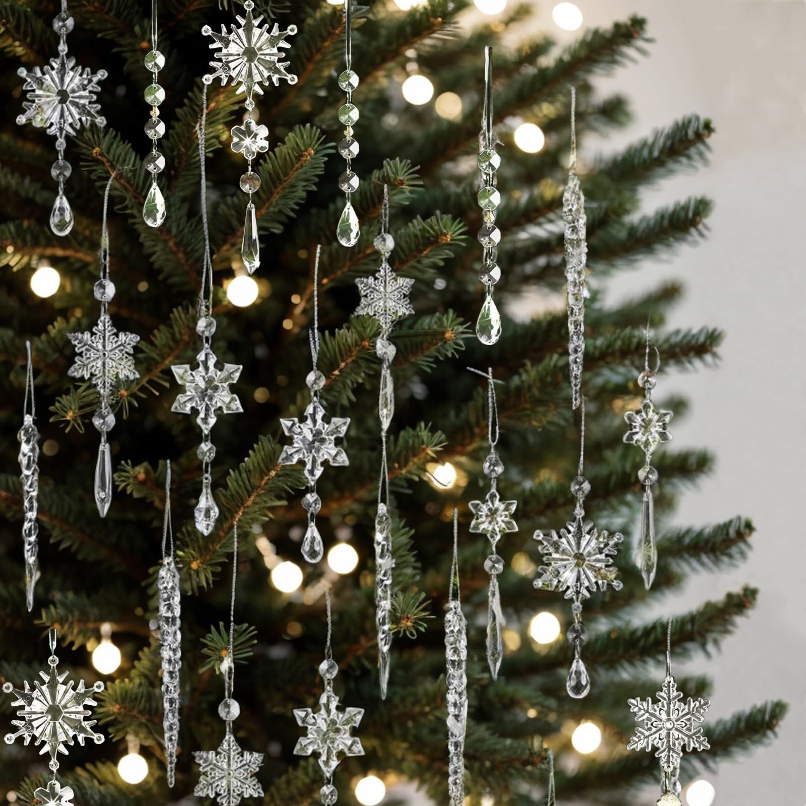 Amazon.com: 18pcs Crystal Christmas Tree Ornaments, Hanging Acrylic ...