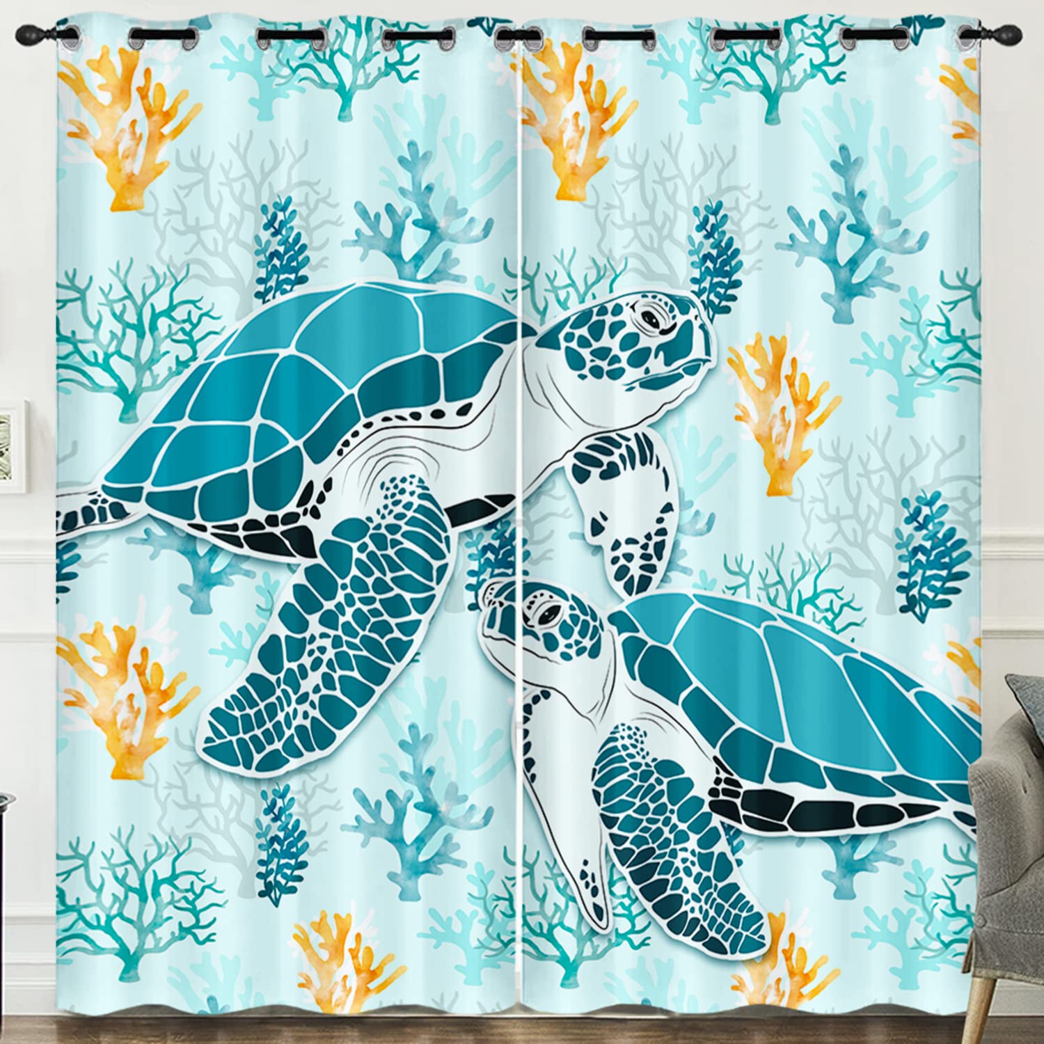 Amazon.com: HOSIMA Sea Turtle Curtains,Coral and Turtle Marine Life ...