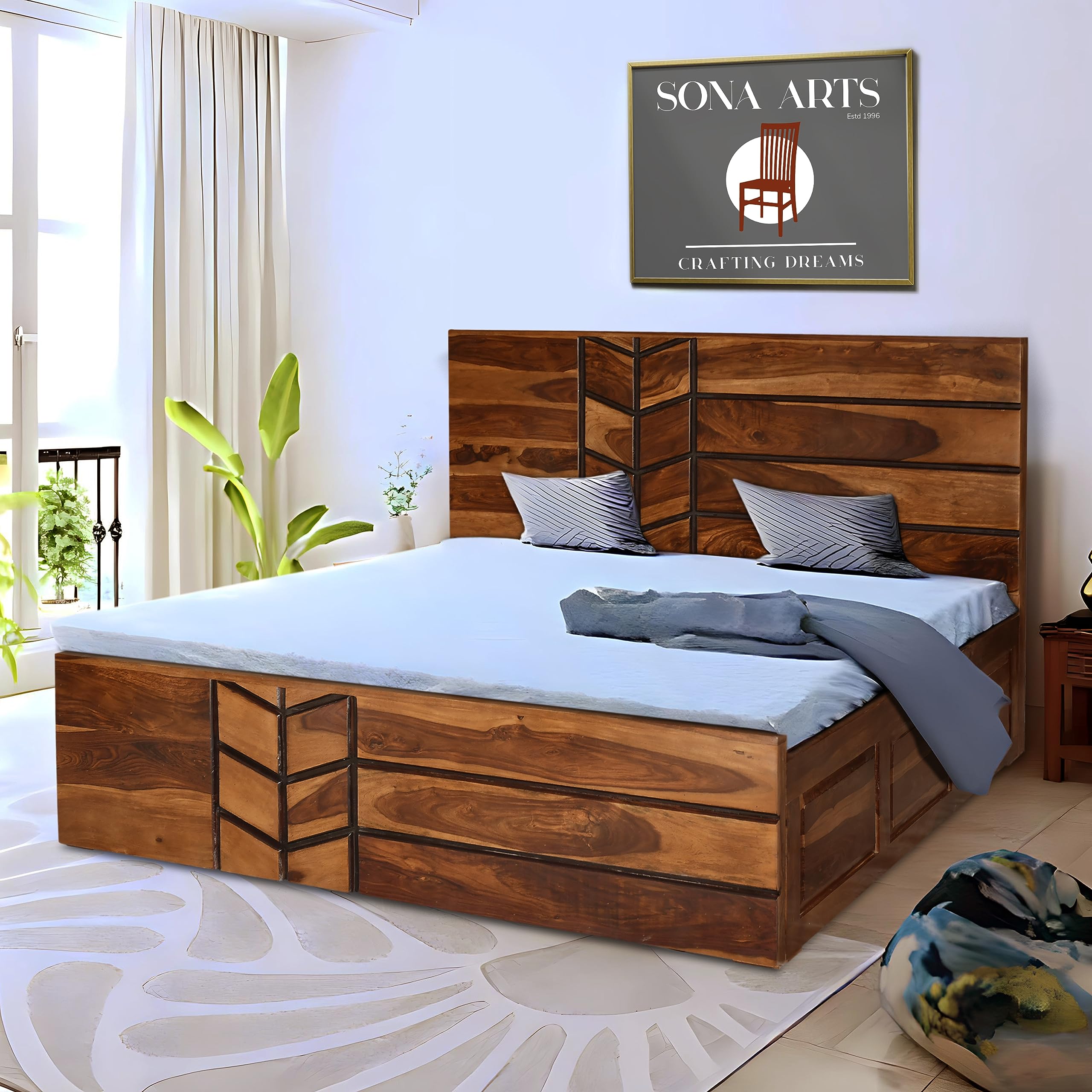 SONA ART & CRAFTS Sheesham Wood Queen Size Bed with Box Storage | Solid ...