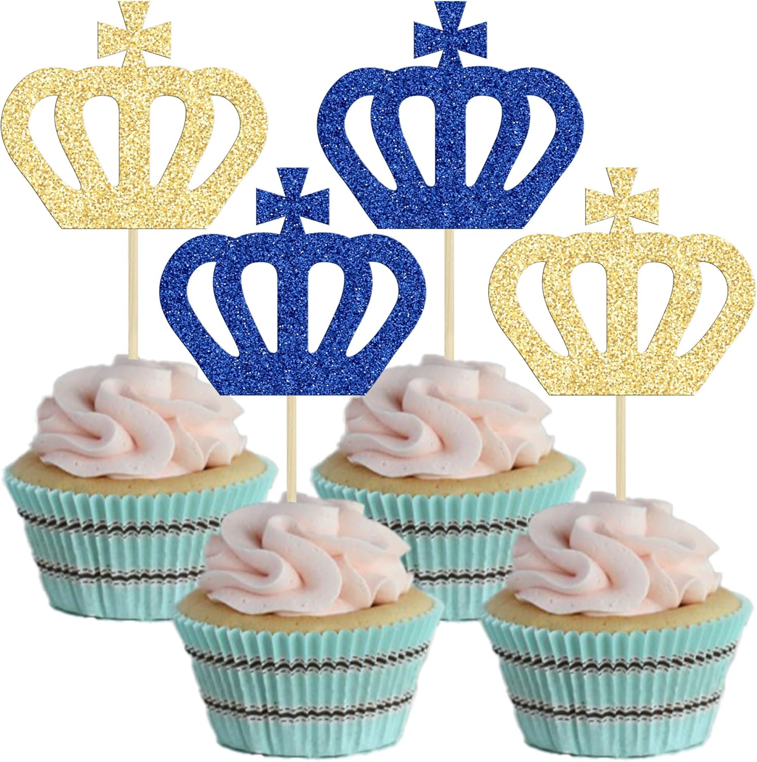 Amazon.com: Gyufise 24Pcs Crown Cupcake Toppers Glitter King Crown ...