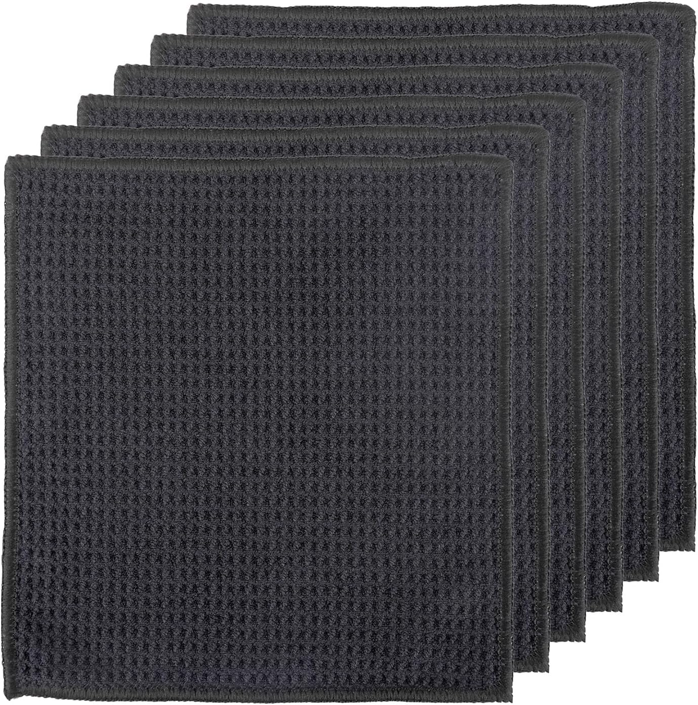 6 Black Honeycomb Cleaning Cloths, Multi-Purpose Microfibre Waffle ...