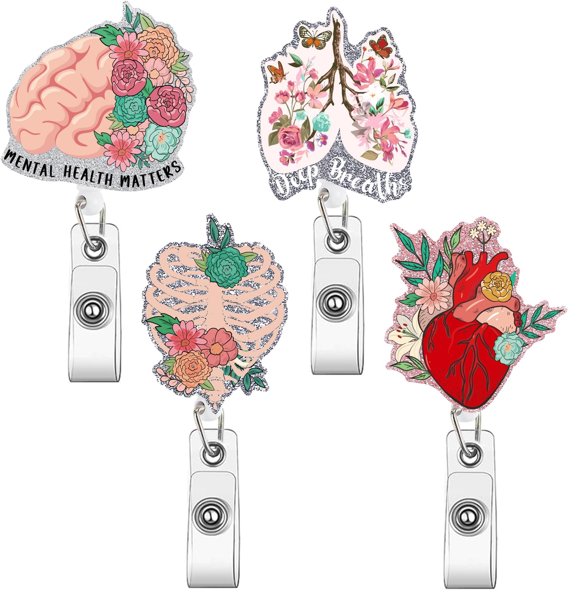 Amazon.com : Nurse Badge Reels Retractable Flower Lungs Nurse Name Tag ...
