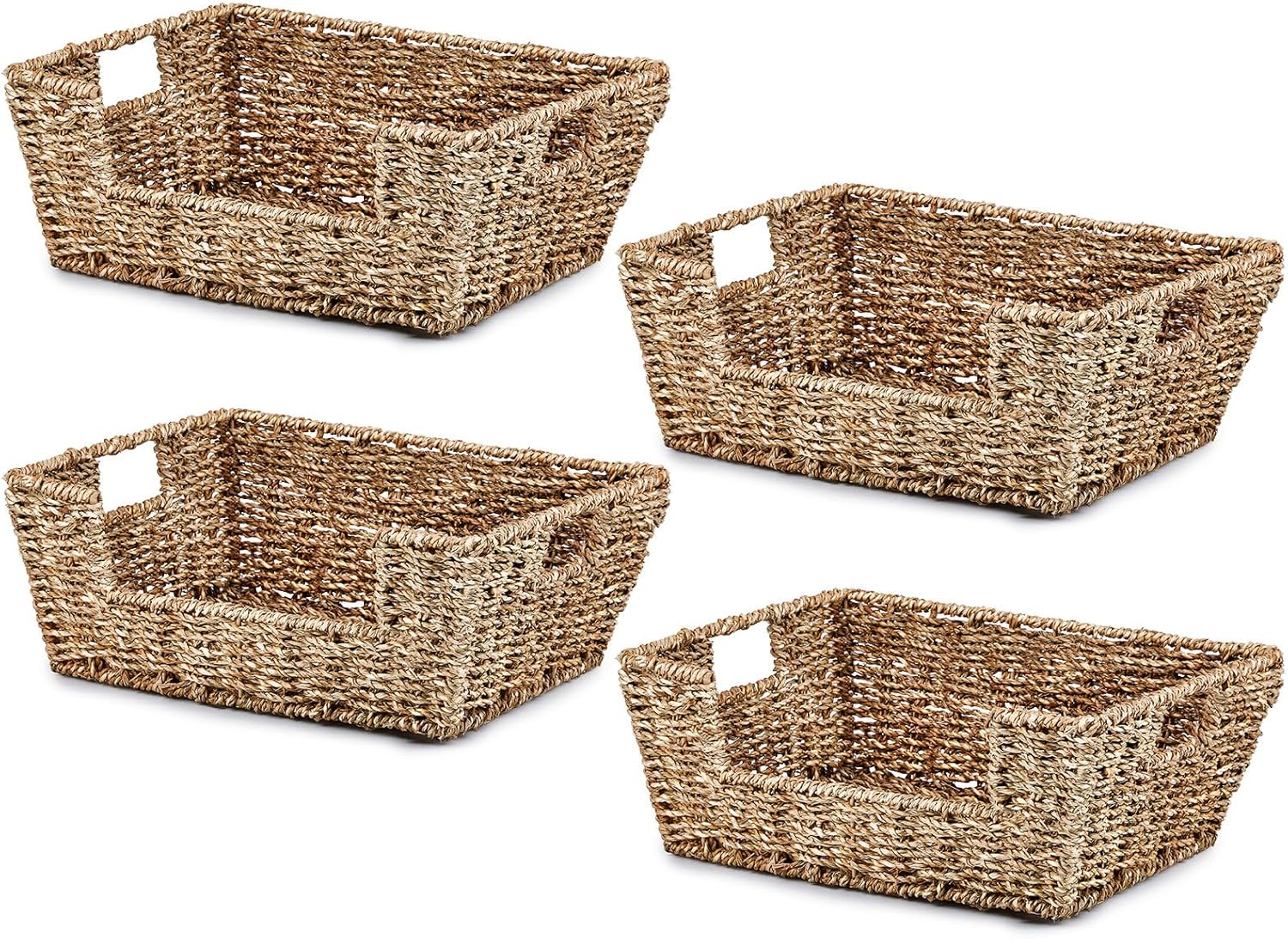 Thyle Seagrass Storage Baskets Hand Woven Open Front Bins with Handles ...