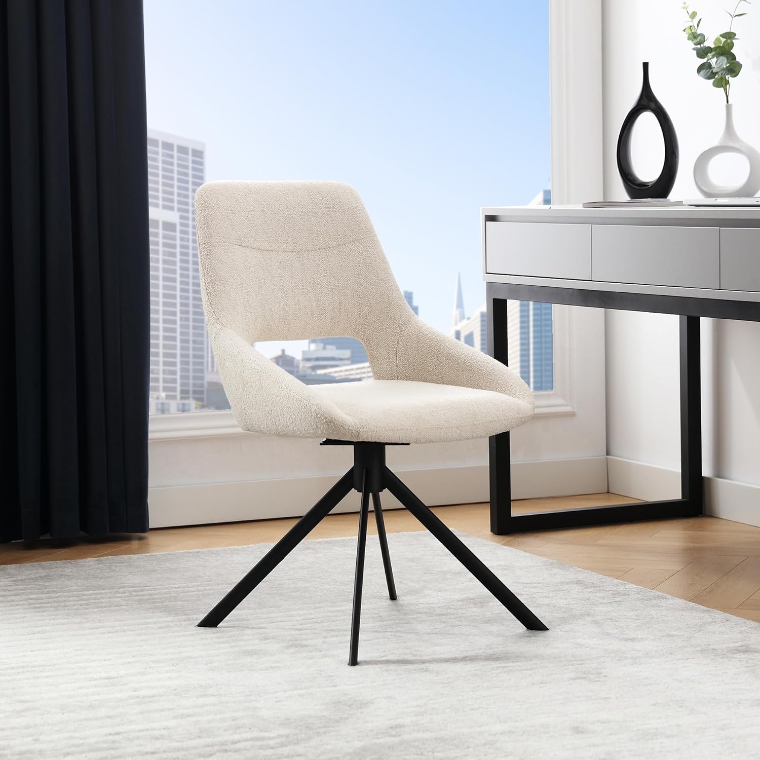Amazon.com: Zesthouse Swivel Desk Chair No Wheels, Modern Linen Fabric ...