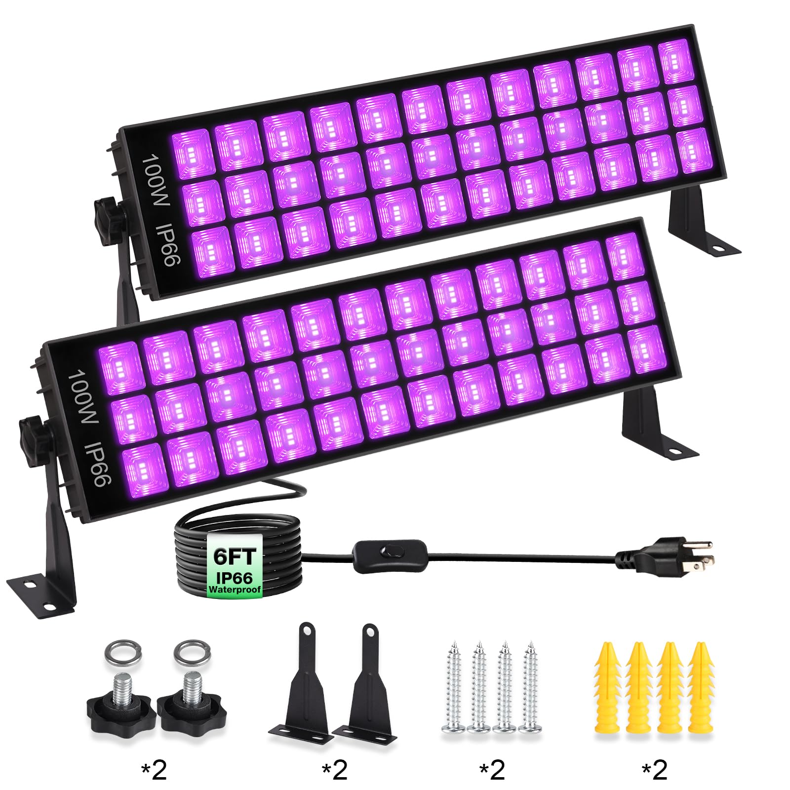 PIZHLO 2 Pack 100W LED Black Lights Bar, Black Light for Neon Glow ...