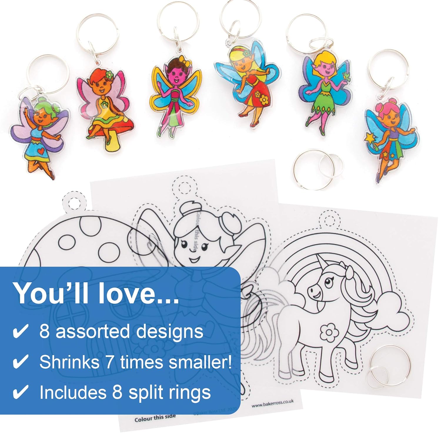 Baker Ross AX925 Fairy Super Shrink Keyrings – Pack of 8, Make Your Own ...