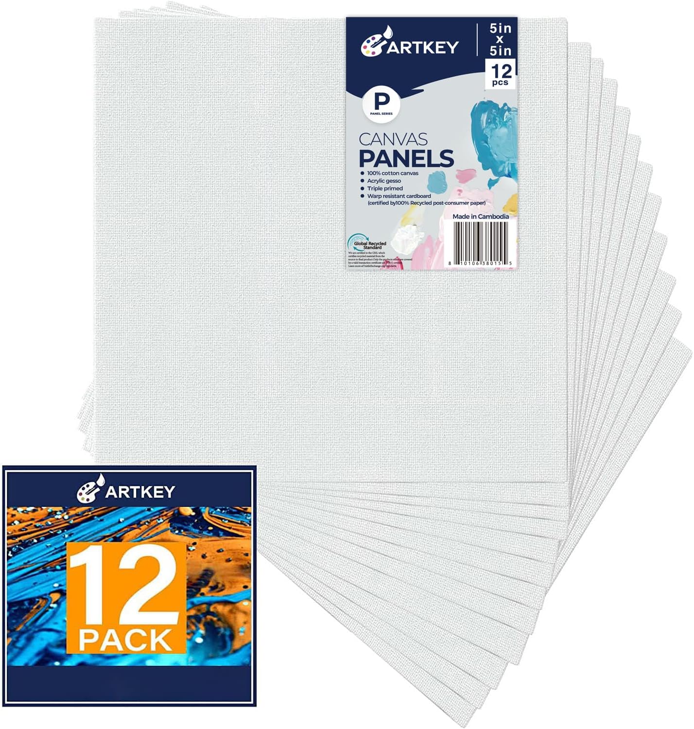 Amazon.com: Artkey Canvas Boards 5x5 Inch 12-Pack, 10 oz Primed 100% ...