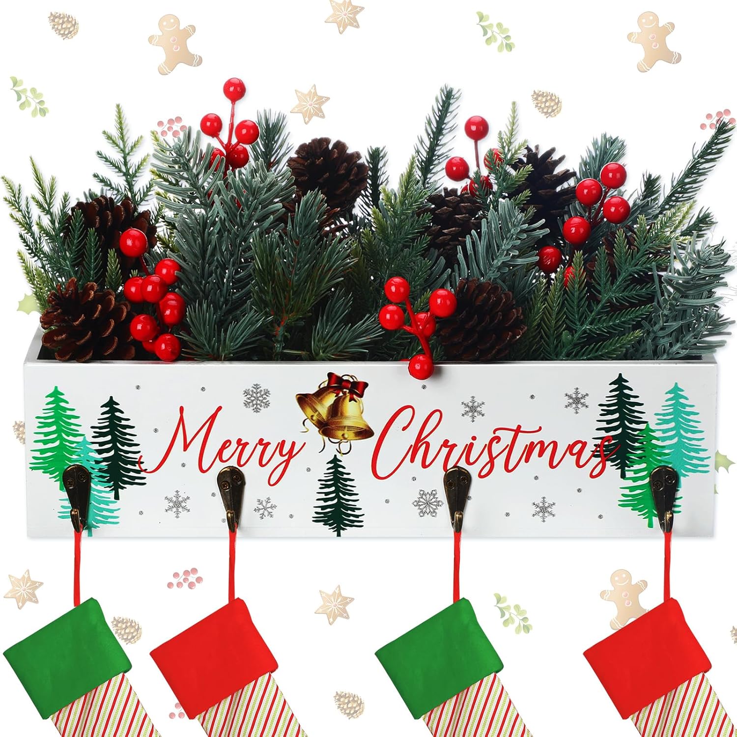 Amazon.com: Geetery Christmas Wooden Box with Stocking Hanger Christmas ...