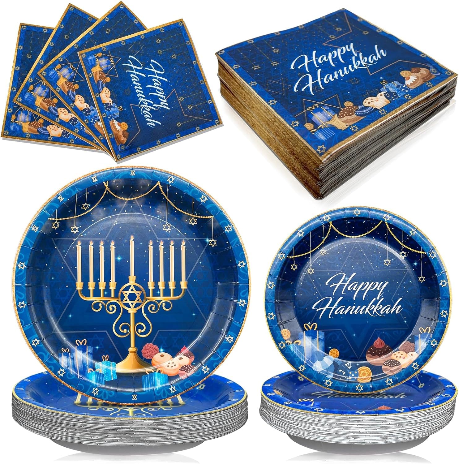 Amazon.com: TURNMEON 72PCS Hanukkah Paper Plates and Napkins Hanukkah ...